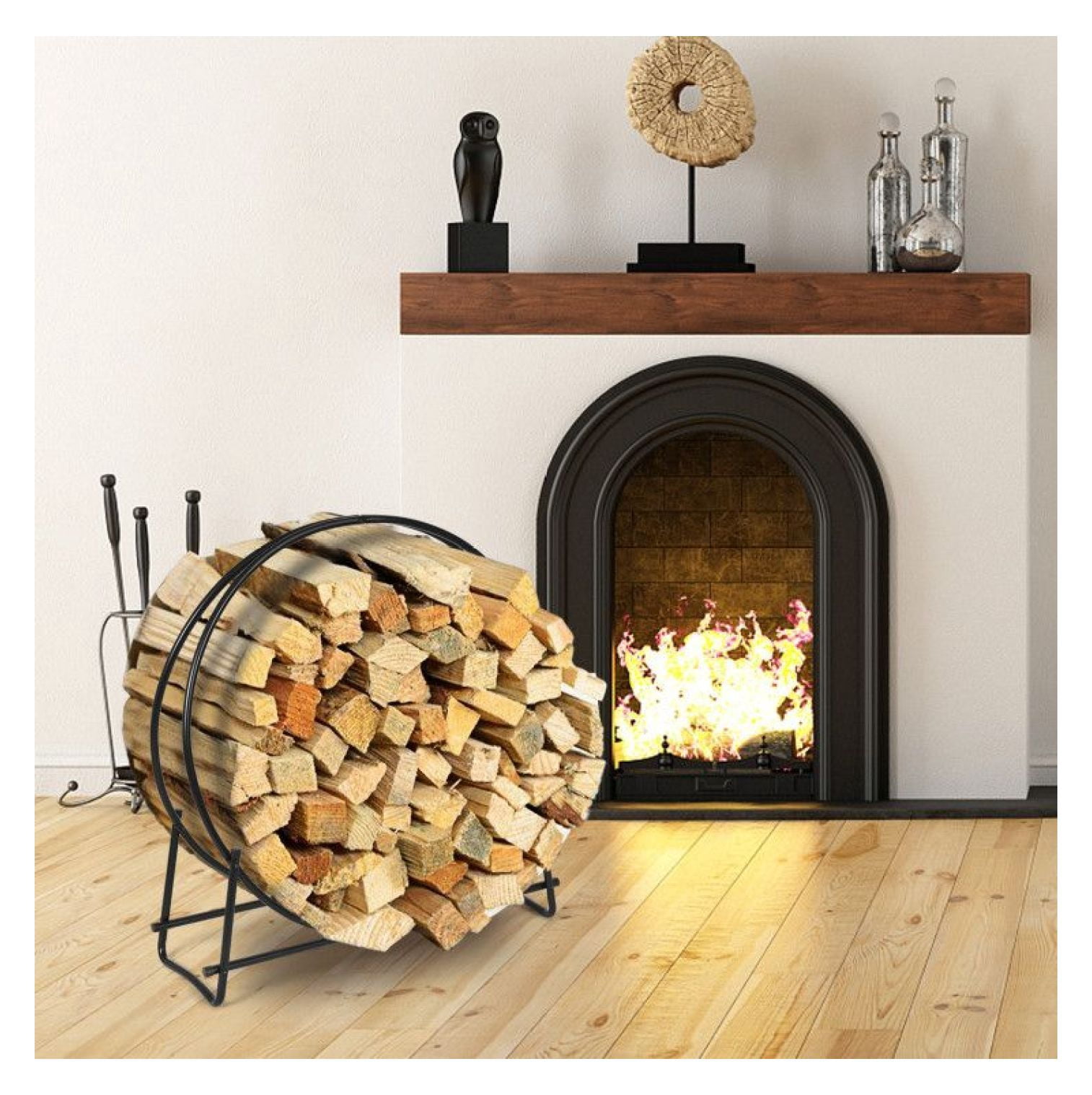 Firewood Rack 40 Inch Log Hoop Steel - Heavy Duty Firewood Storage ...