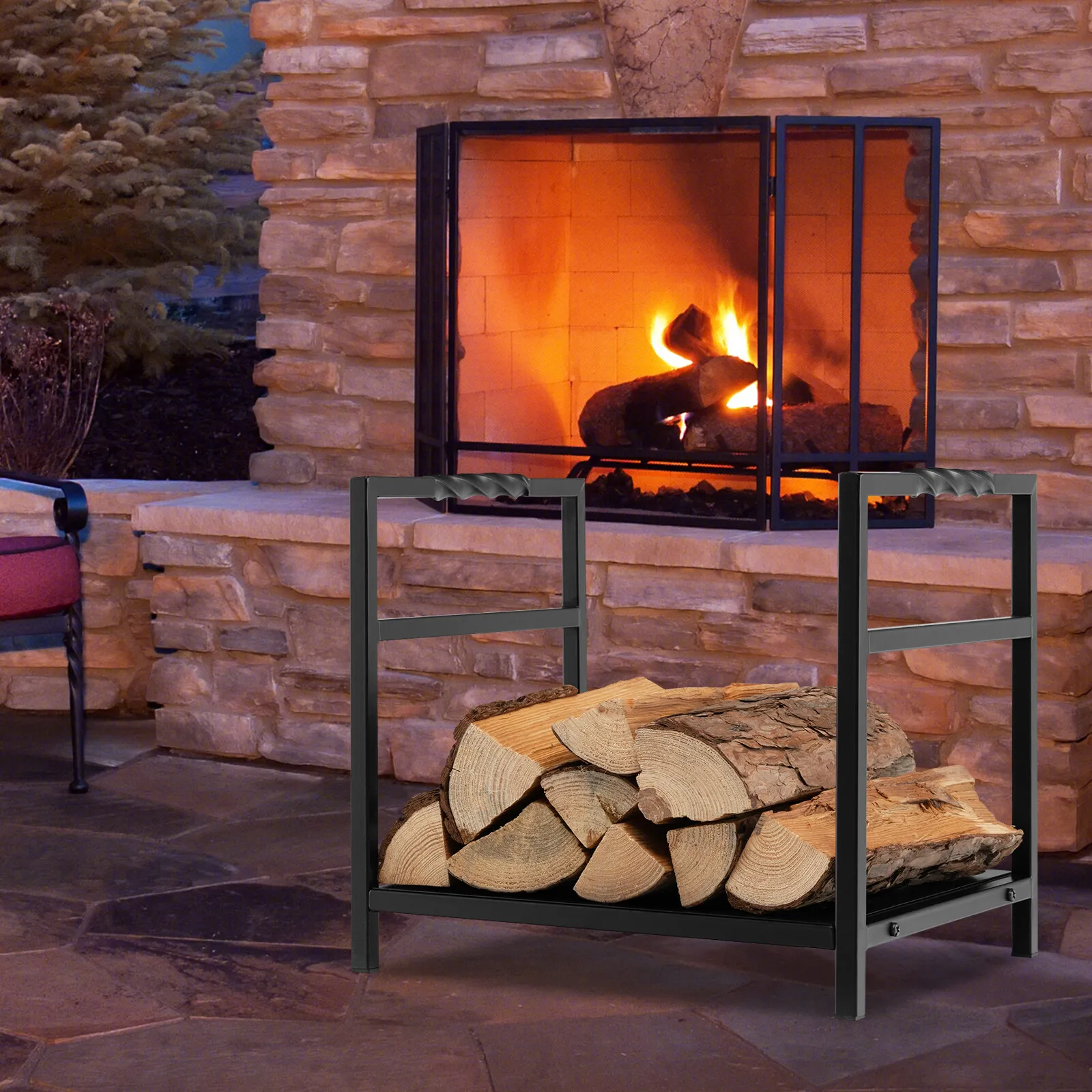 Firewood Rack Fireplace Storage Wood Burning Log Holder with Raised ...