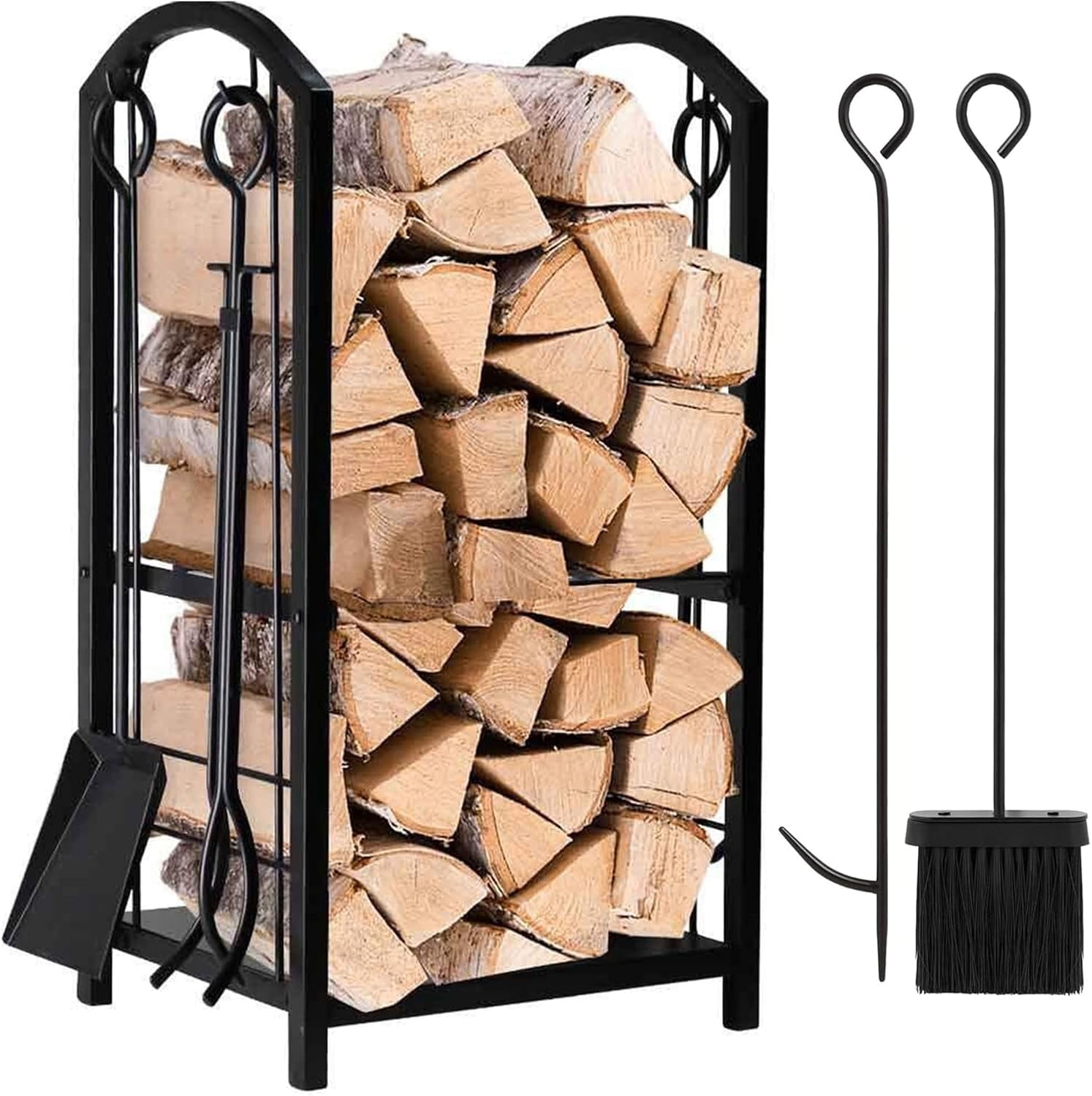 Firewood Rack Fireplace Tool Rack Indoor Wood Holders,5-Piece Indoor ...