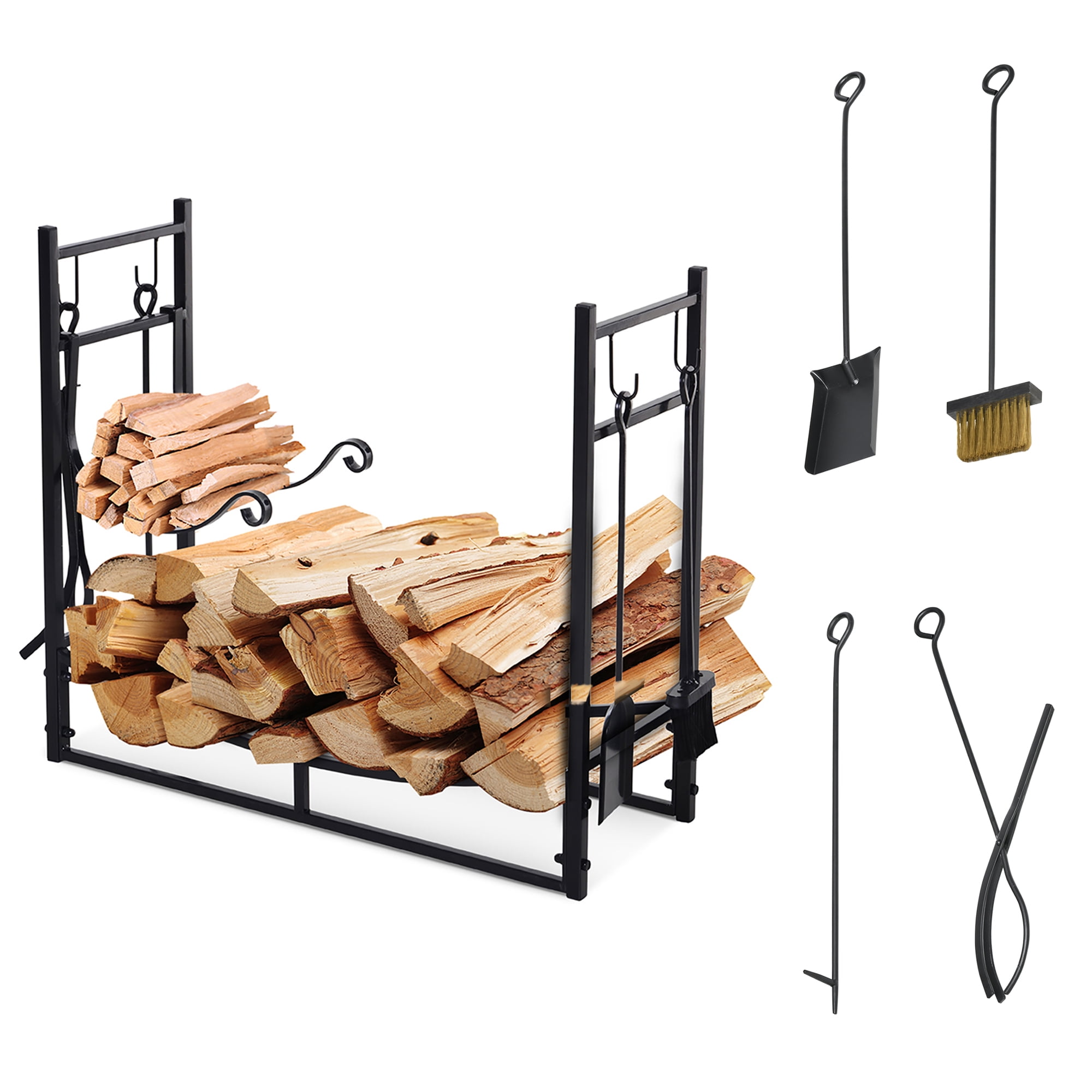 Firewood Rack with Fireplace Tools,Indoor Outdoor Firewood Holder ...