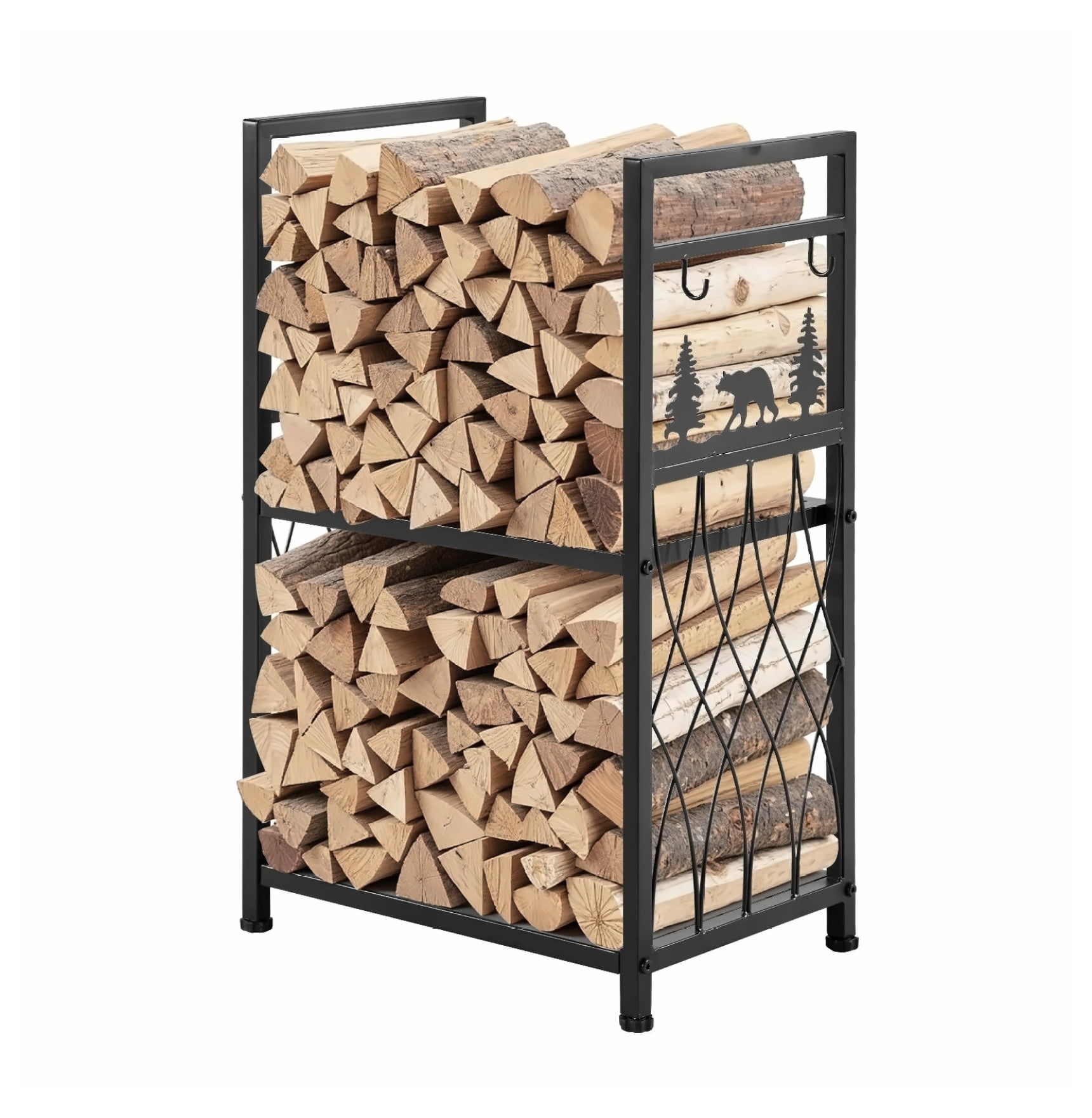 Firewood Rack Indoor - 1.3ft 2-Tier Log Holder with Tools - Heavy Duty ...