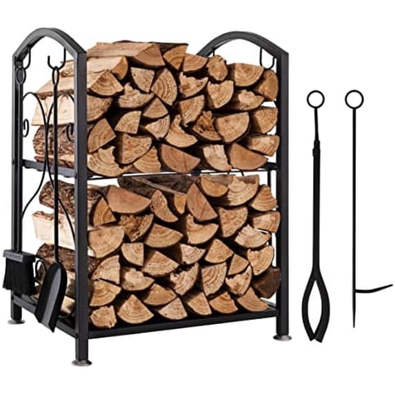 Firewood Rack Indoor, 5-Piece Fireplace Tools Set 28 Inches Tall ...