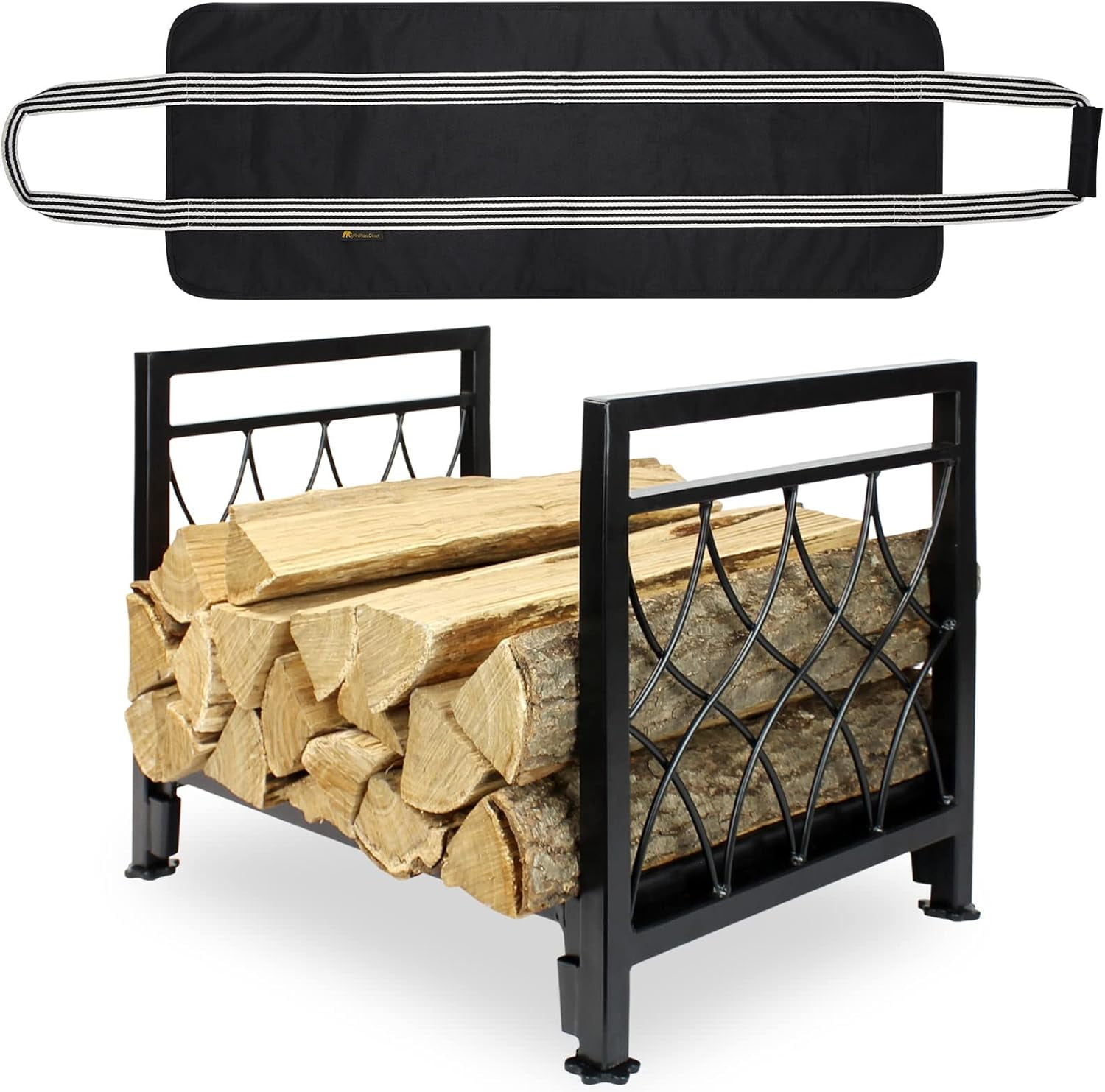 Firewood Rack with Log Bag Fireplace Log Holder for Indoor Outdoor Wood ...
