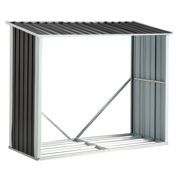 Firewood Rack Log Holder - 70.9" Galvanized Steel Log Storage Shed ...