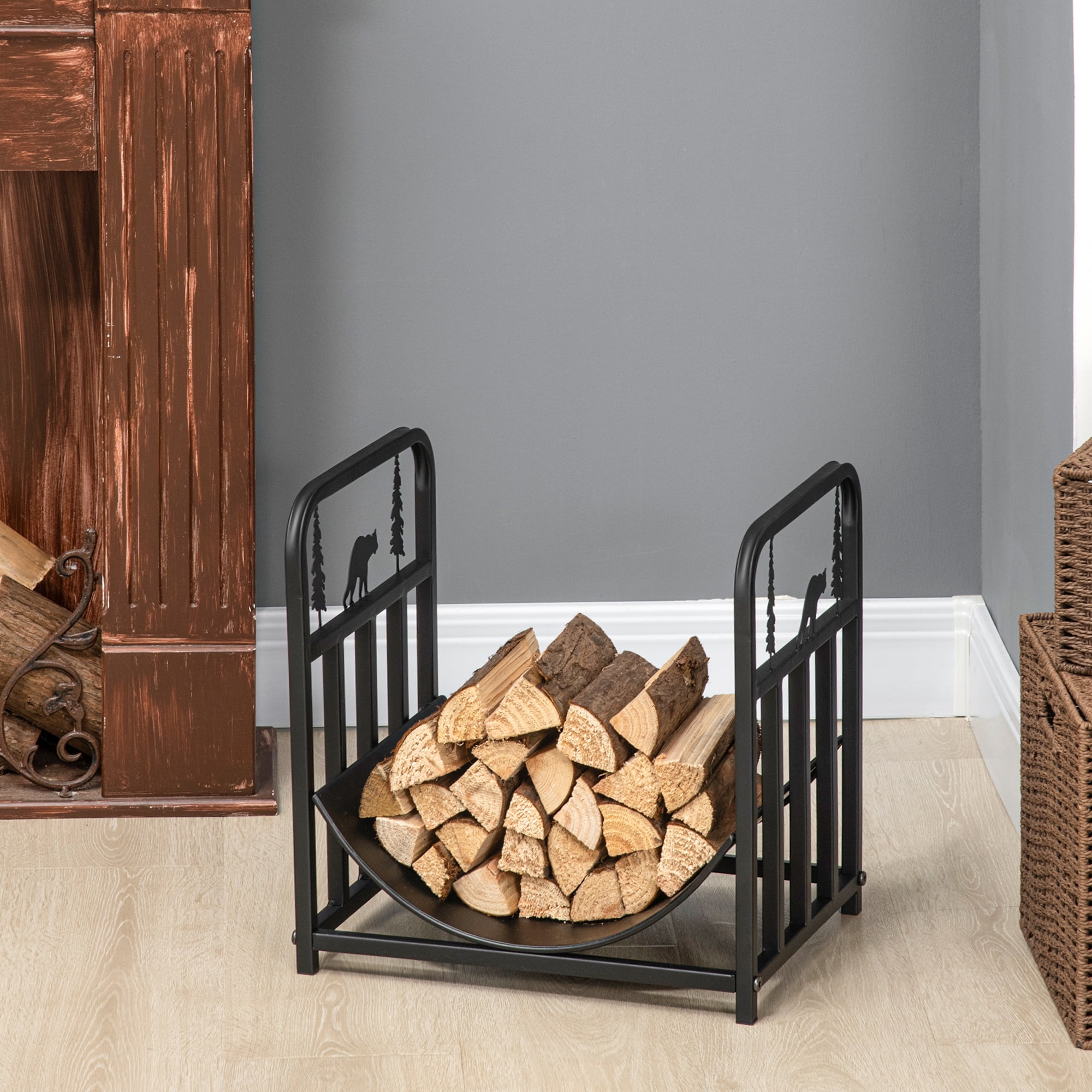 Firewood Rack Log Holder Indoor with Wood Carrier, Powder-coated Steel ...