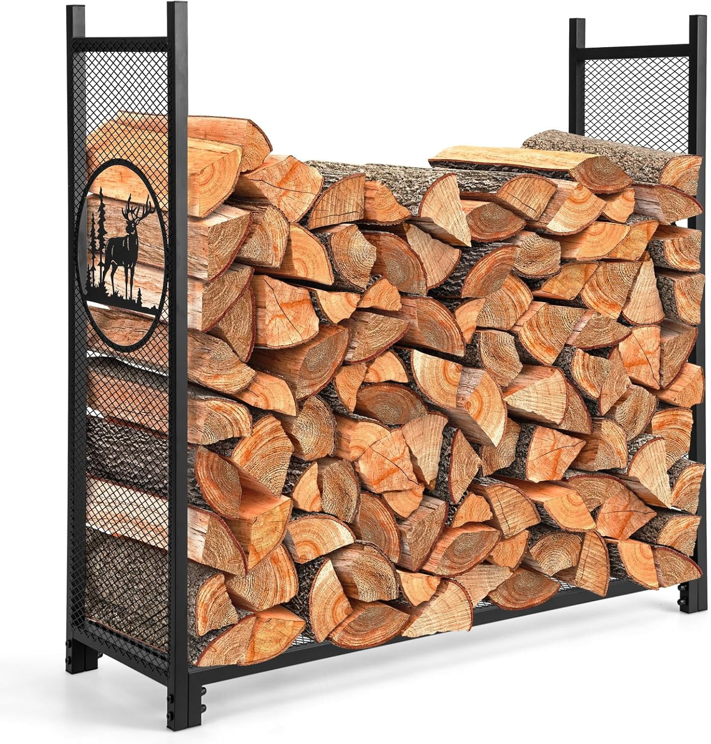 Firewood Rack Outdoor, 18.5” Metal Firewood Holder w/Mesh Sides & Base ...