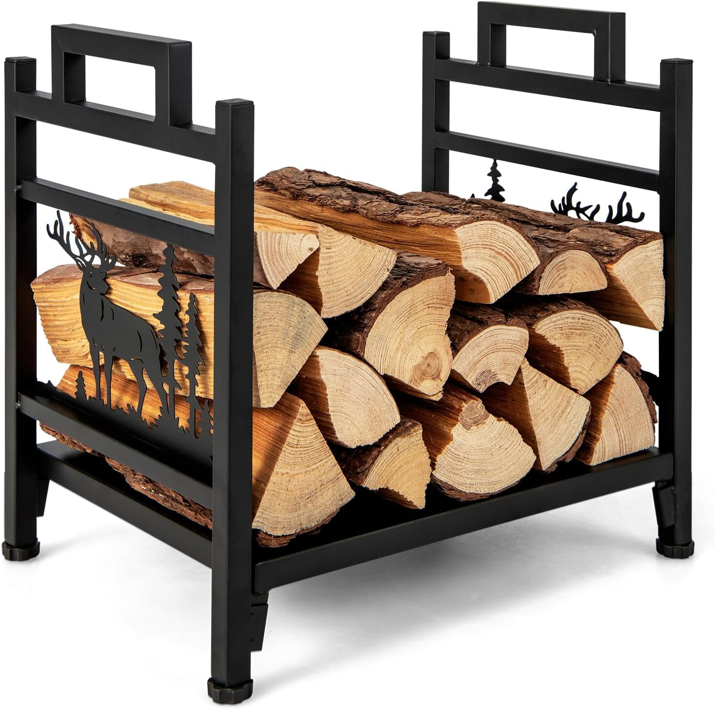 Firewood Rack Outdoor, 18.5” Metal Firewood Holder w/Mesh Sides & Base ...
