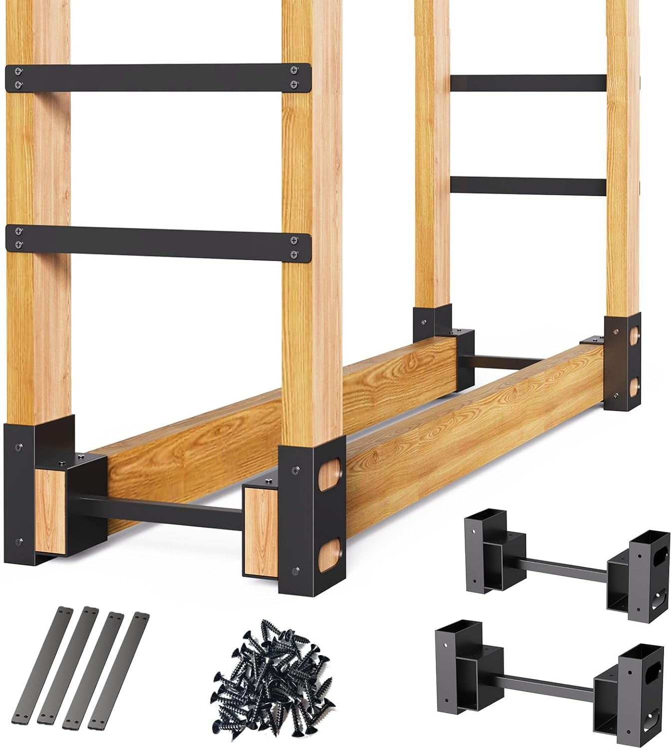 Firewood Rack Outdoor, Adjustable Length Wood Storage Brackets Kit, Log ...