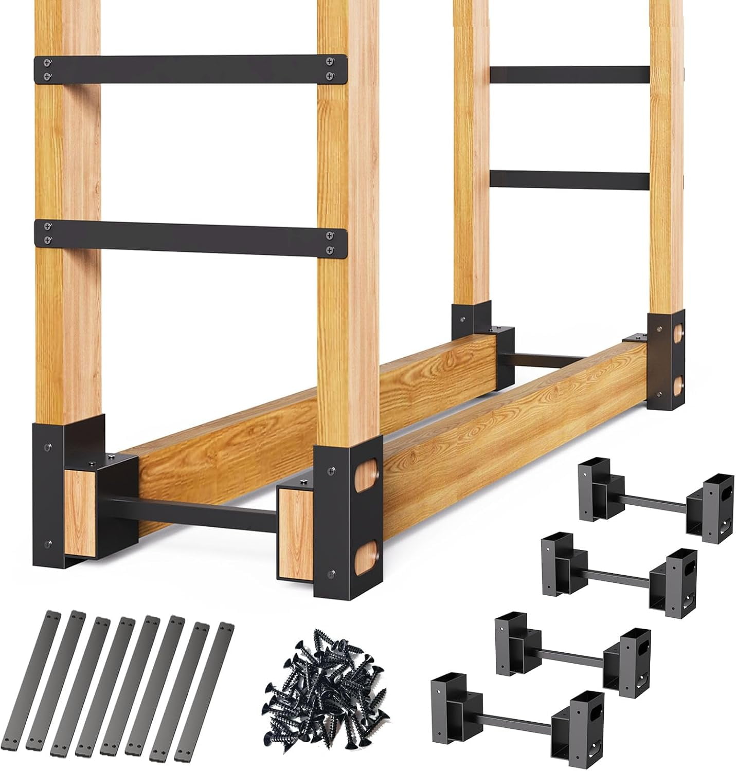 Firewood Rack Outdoor, Adjustable Length Wood Storage Brackets Kit, Log ...