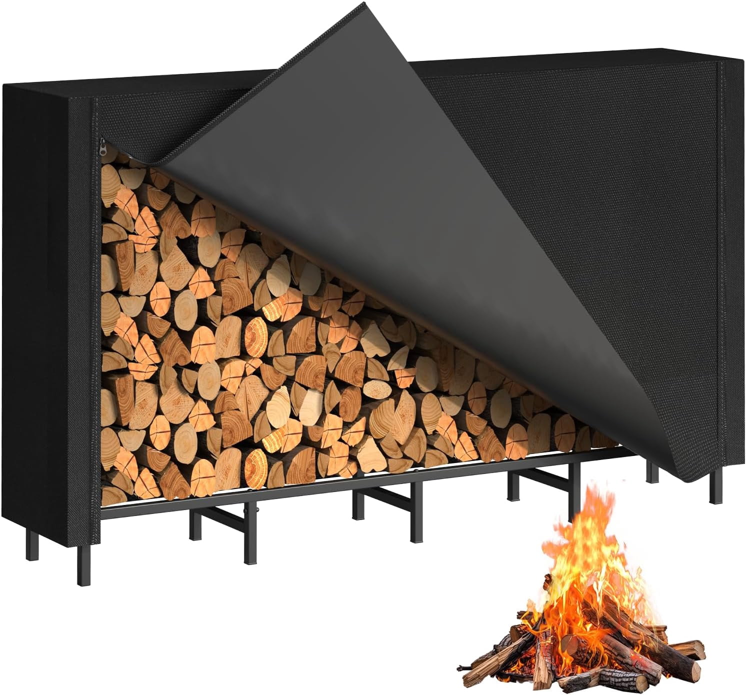 Firewood Rack Outdoor with Cover, 5.3ft Adjustable Firewood Log Rack ...