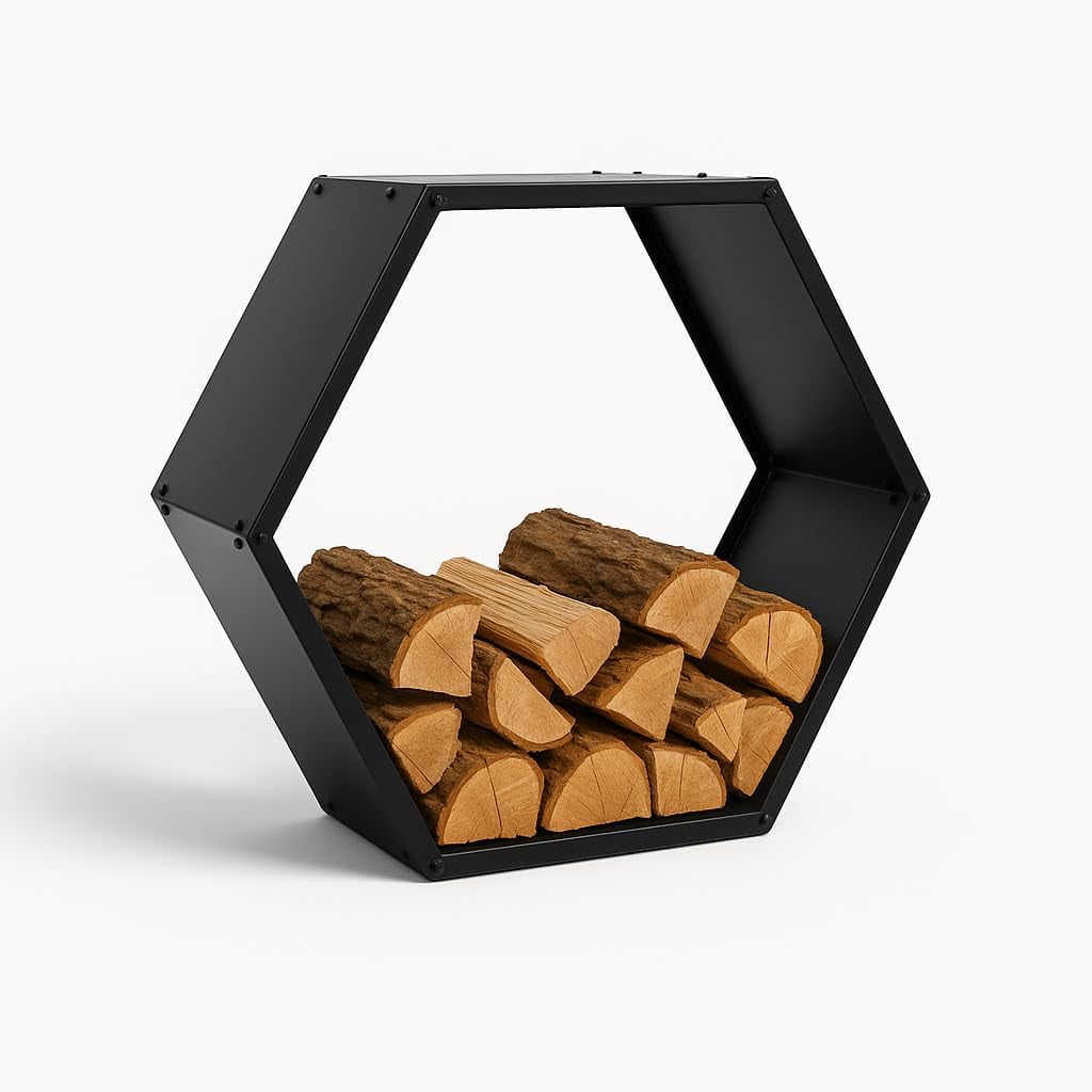 Firewood Rack Outdoor Indoor Fire Wood Rack - 30 in. Hexagon Fire Log ...
