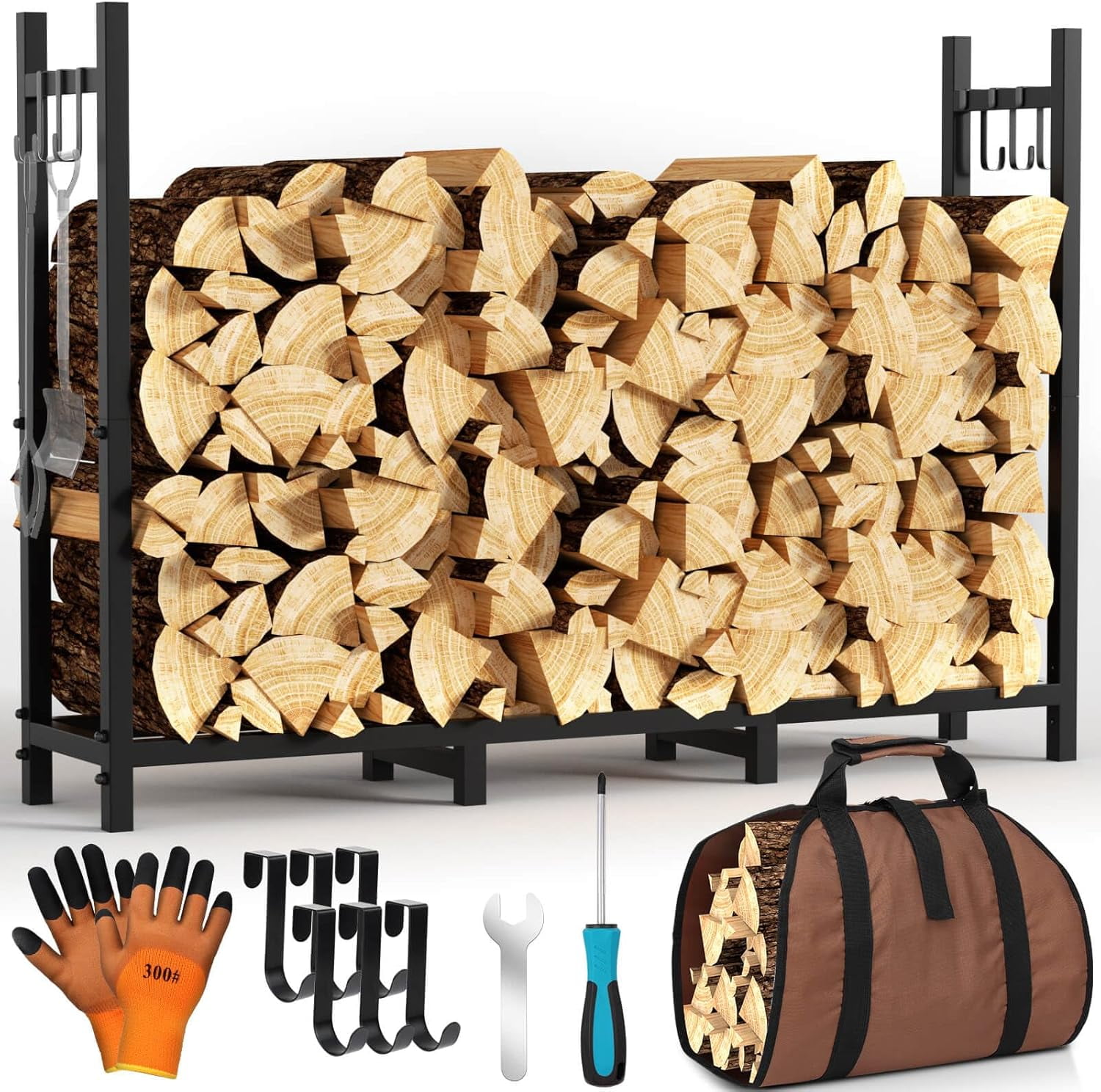 Firewood Rack Outdoor with Log Carrier, 4ft Fire Wood Racks Outdoor ...