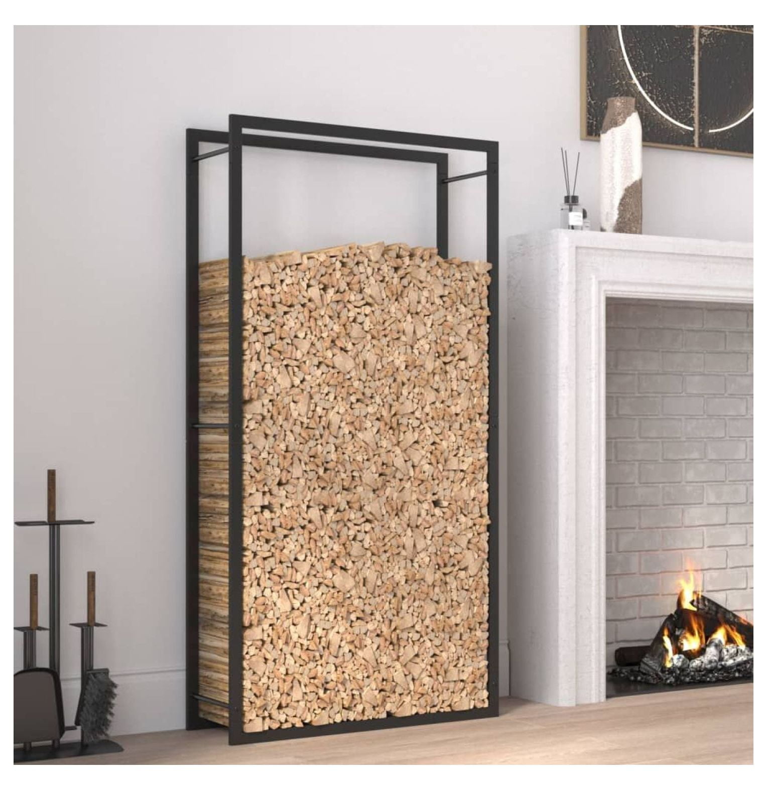 Firewood Rack Steel 31.5x11x60.6 Inch - Matt Black Log Holder; Heavy ...