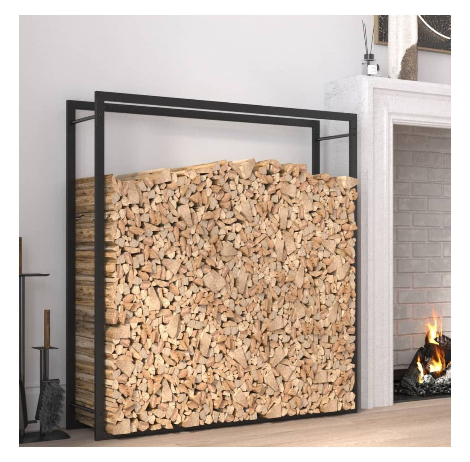 Firewood Rack Steel 43.3x11x45.7 Inch - Matt Black Log Holder for ...