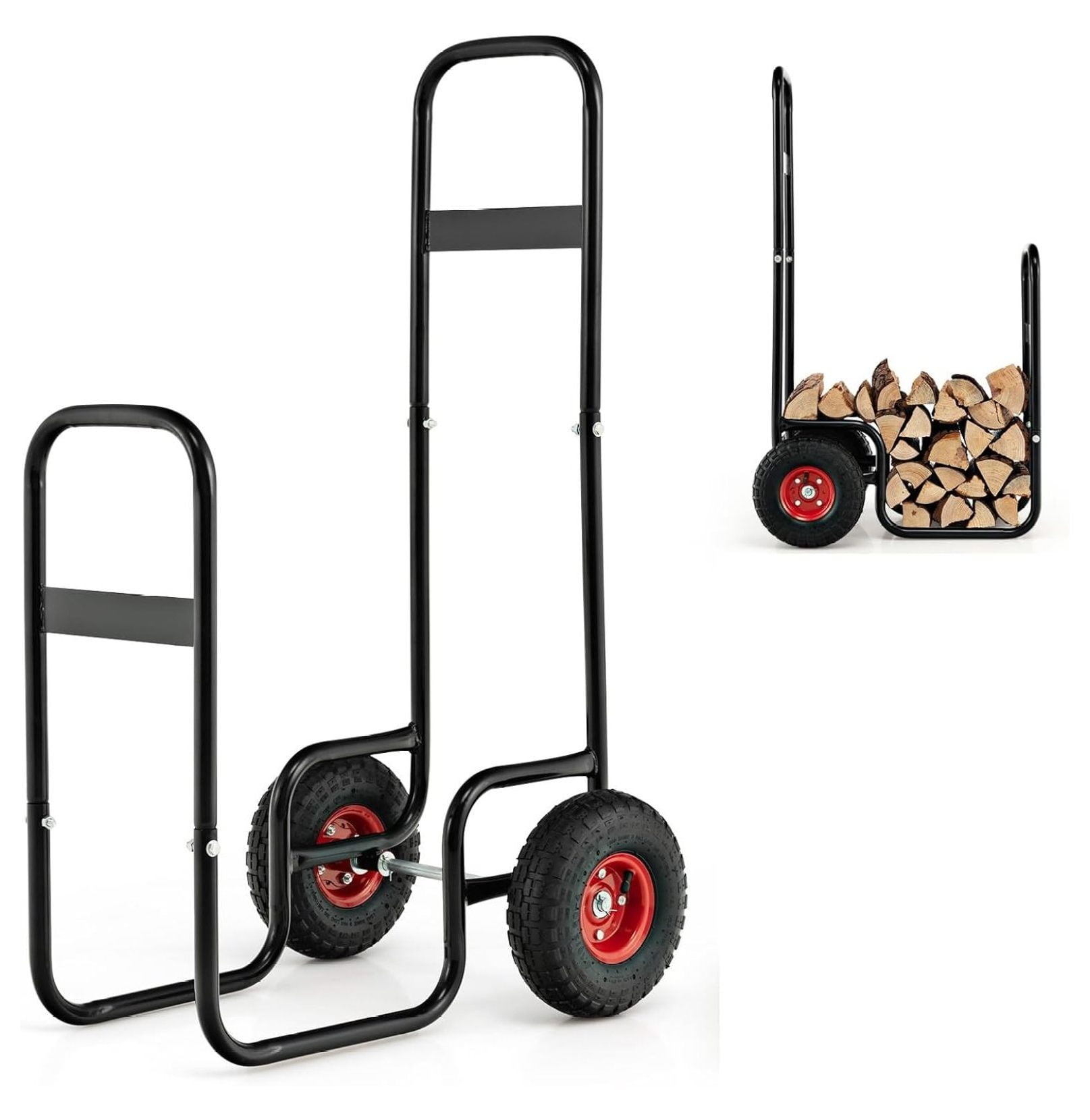 Firewood Rack w/Wheels, 220 lbs Capacity Wood Fireplace Wood Holder w ...