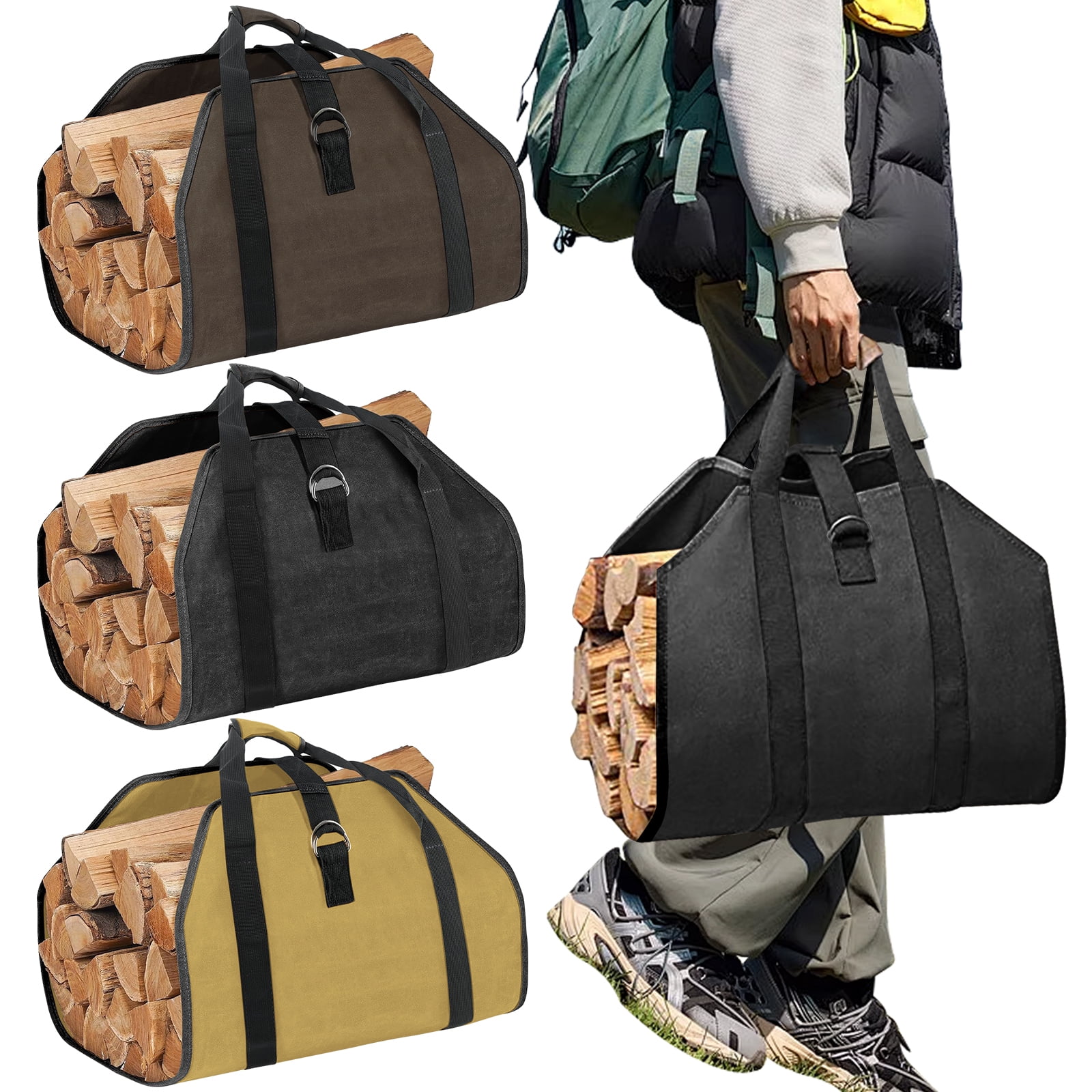 Firewood Storage Bag,Canvas Firewood Log Carrier Tote, Firewood Holder ...
