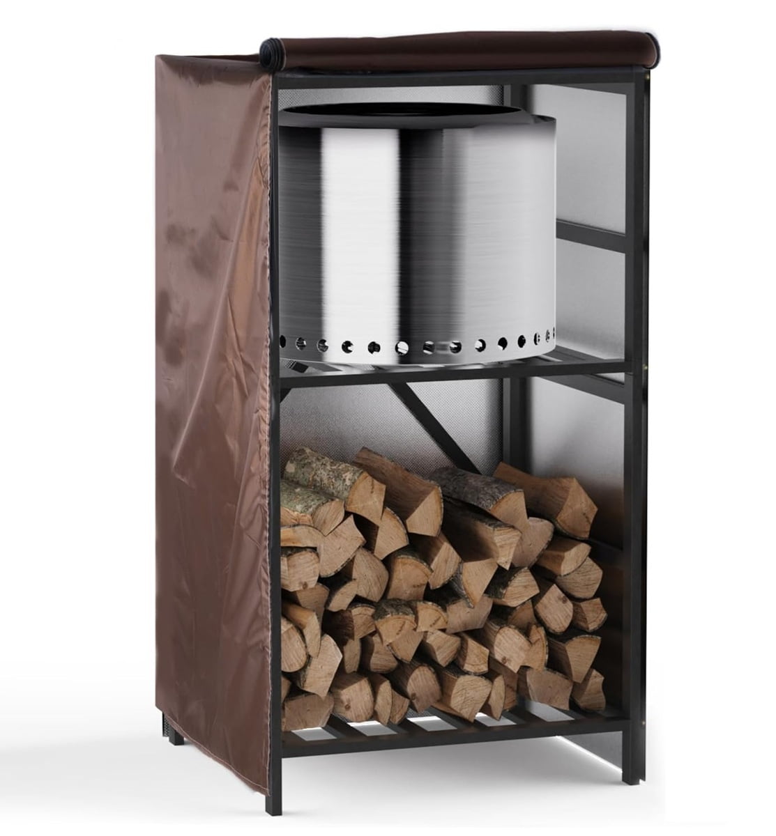 Firewood Storage Cabinet 2-Tier with Waterproof Cover for Logs Backyard ...