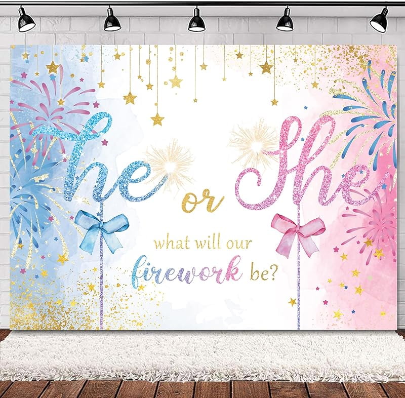Firework Gender Reveal Backdrop He or She What Will Firework Be Blue ...
