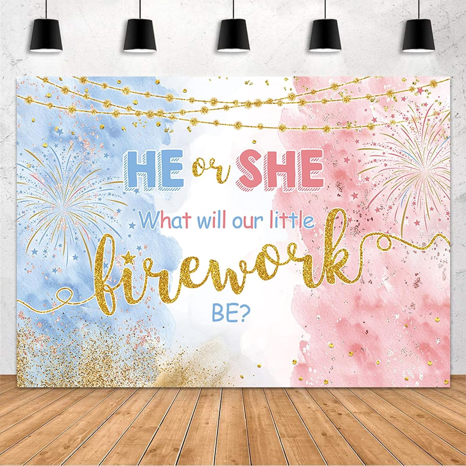 Firework Gender Reveal Party Backdrop He Or She What Will Our Little ...