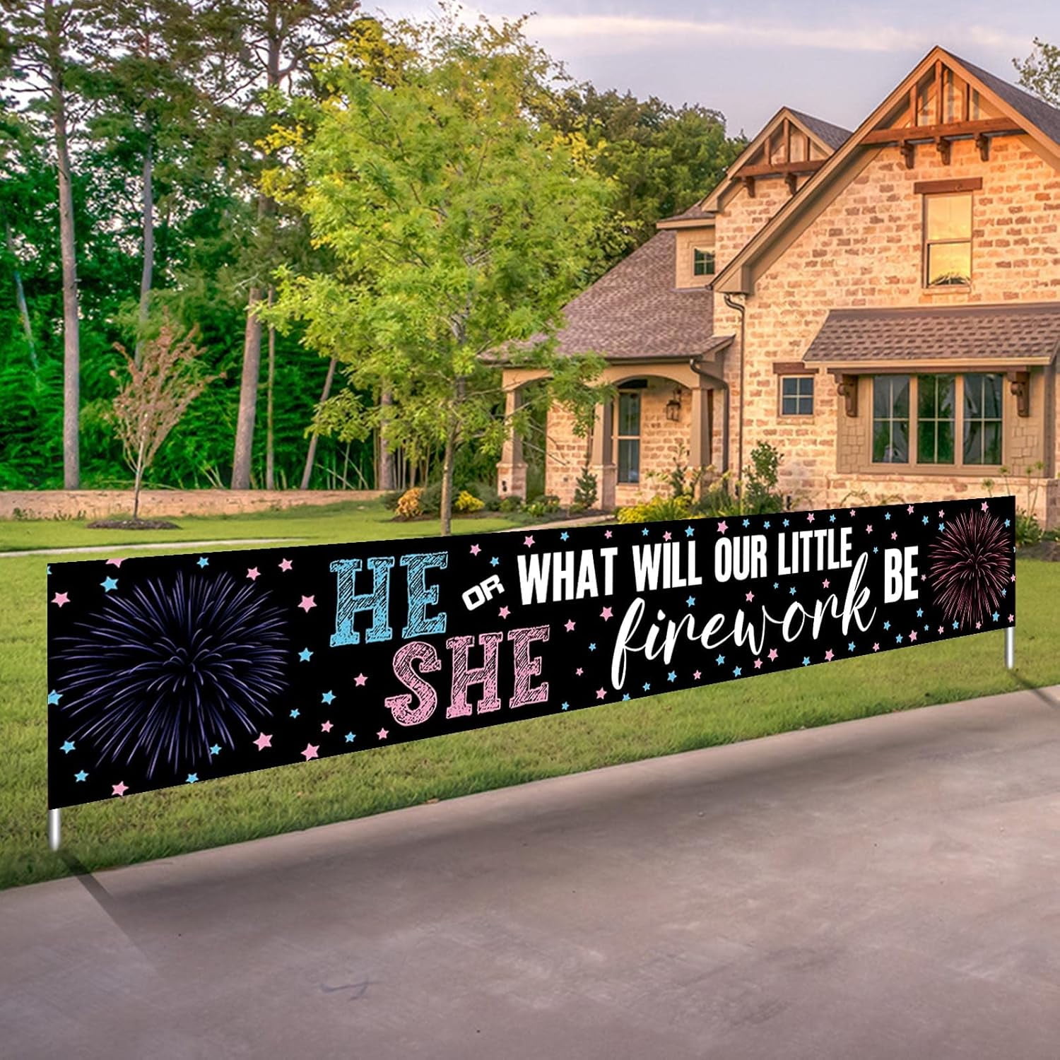 Firework Gender Reveal Theme Banner With White Rope Kids Baby Shower ...