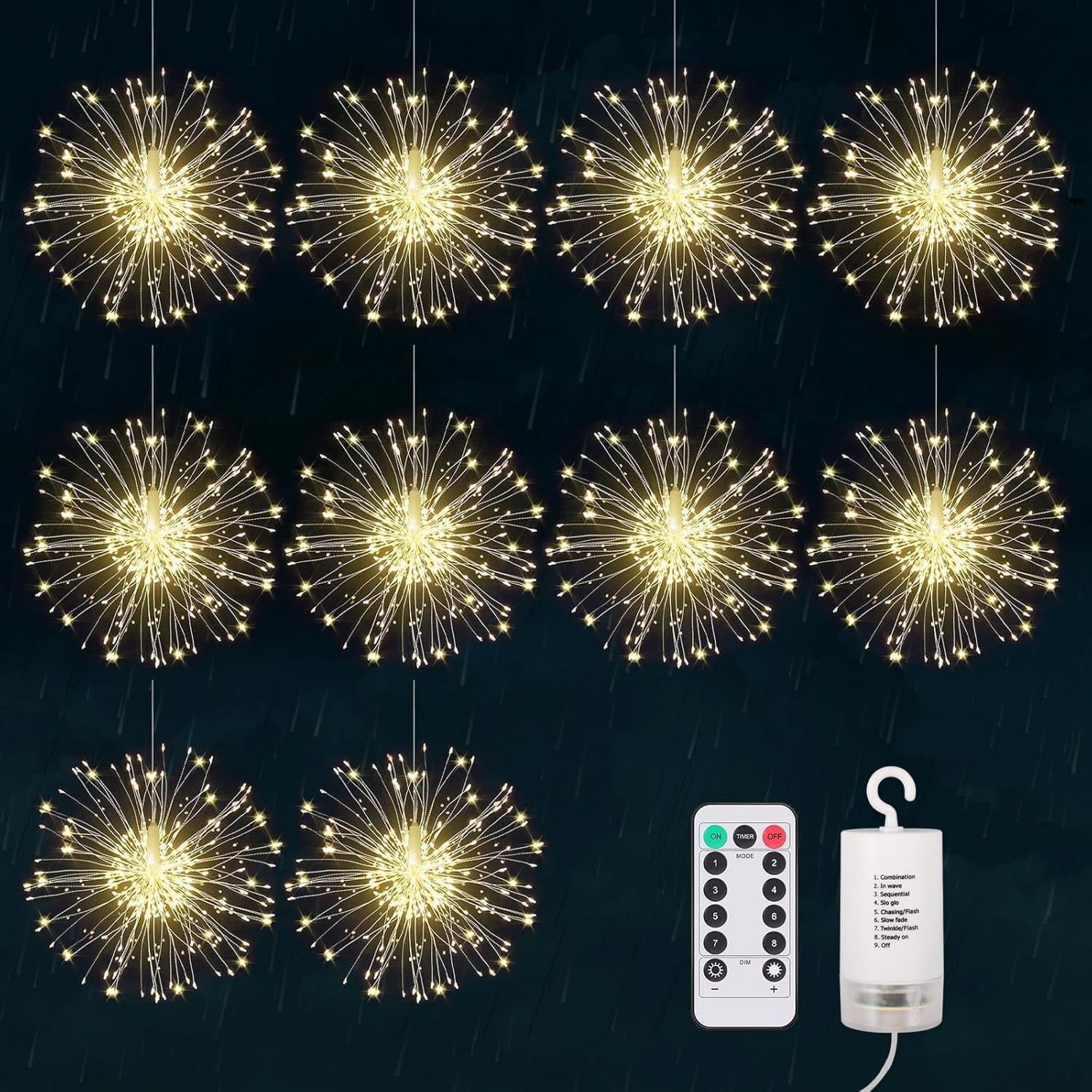 Firework Lights, 10 Copper Wire Lights Fairy Lights Christmas Dimmable ...