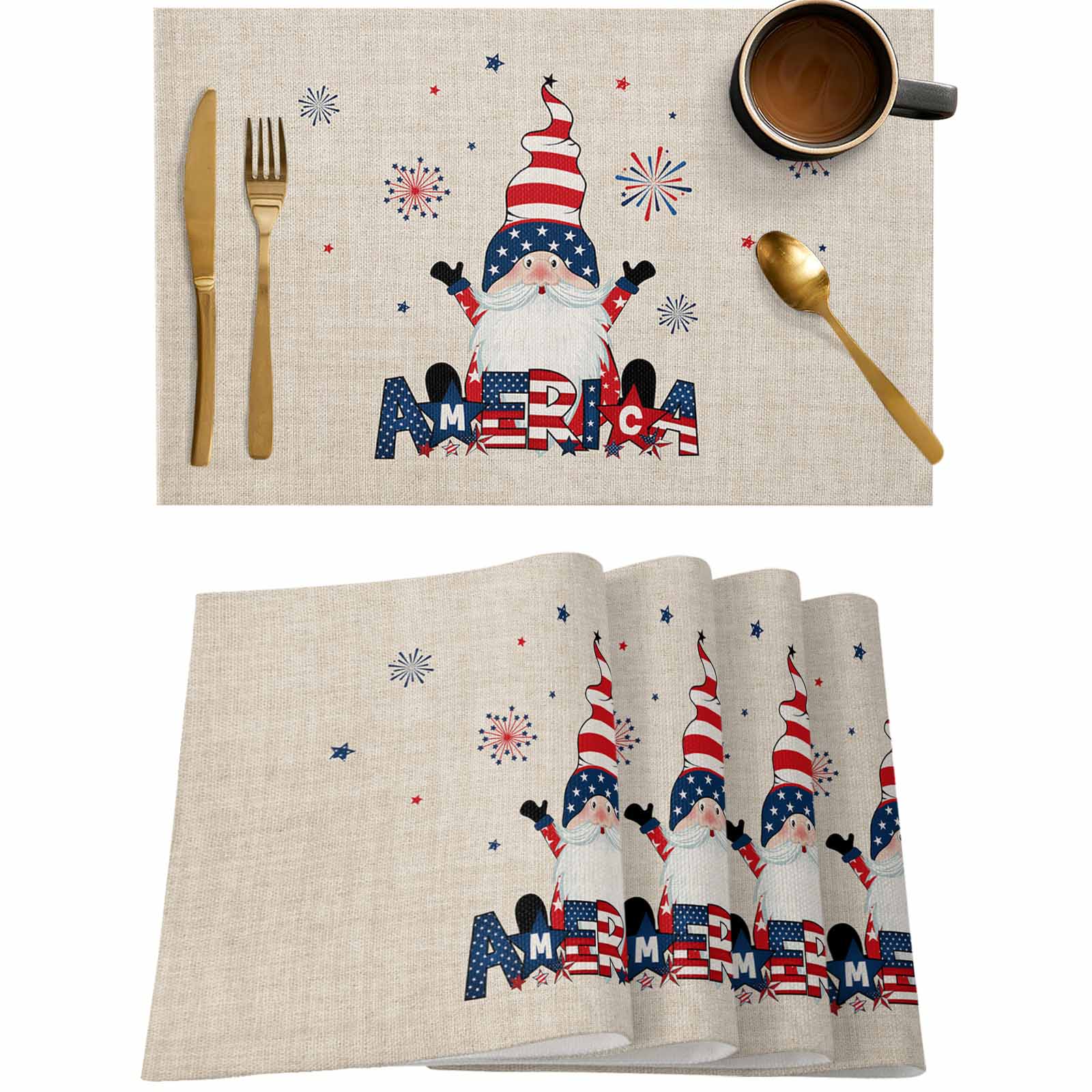 Firework Star Dwarf American Flag Day Placemats Set of 4,Wipeable ...
