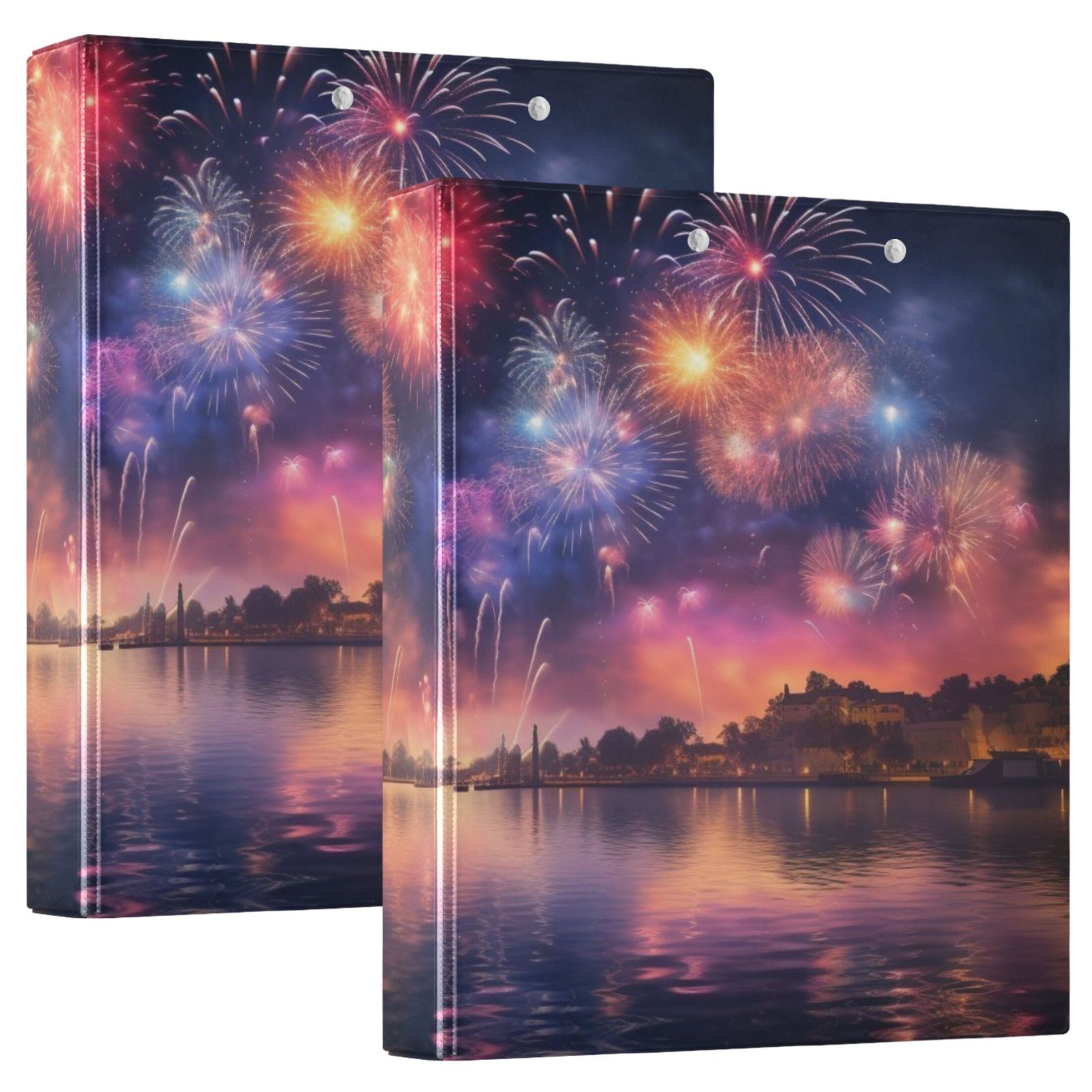 Firework Starry Sky 3 Ring Binders 1.5 inch Hardcover File Folders with Interior Pockets A4 Size ...
