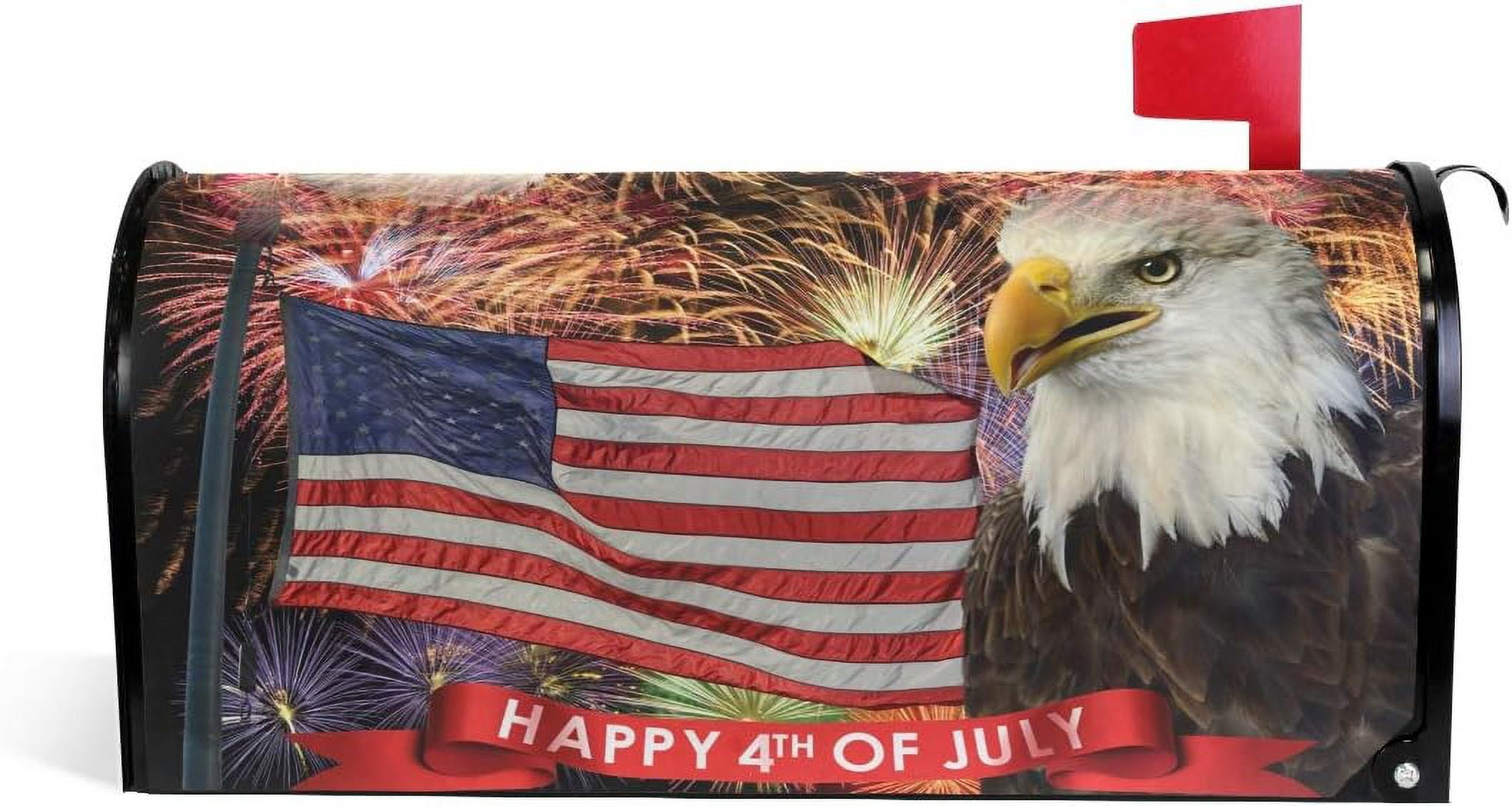 Fireworks 4Th of July Magnetic Mailbox Cover American Flag Patriotic Post Box Cover Wrapped for ...