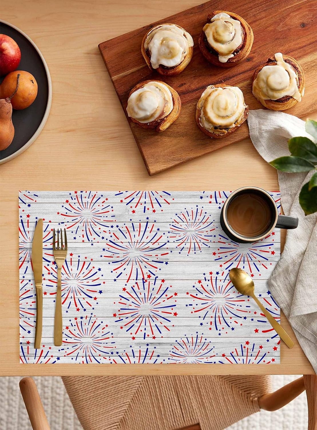 Fireworks 4th of July Placemats Set of 6,Washable Woven Burlap Cloth ...