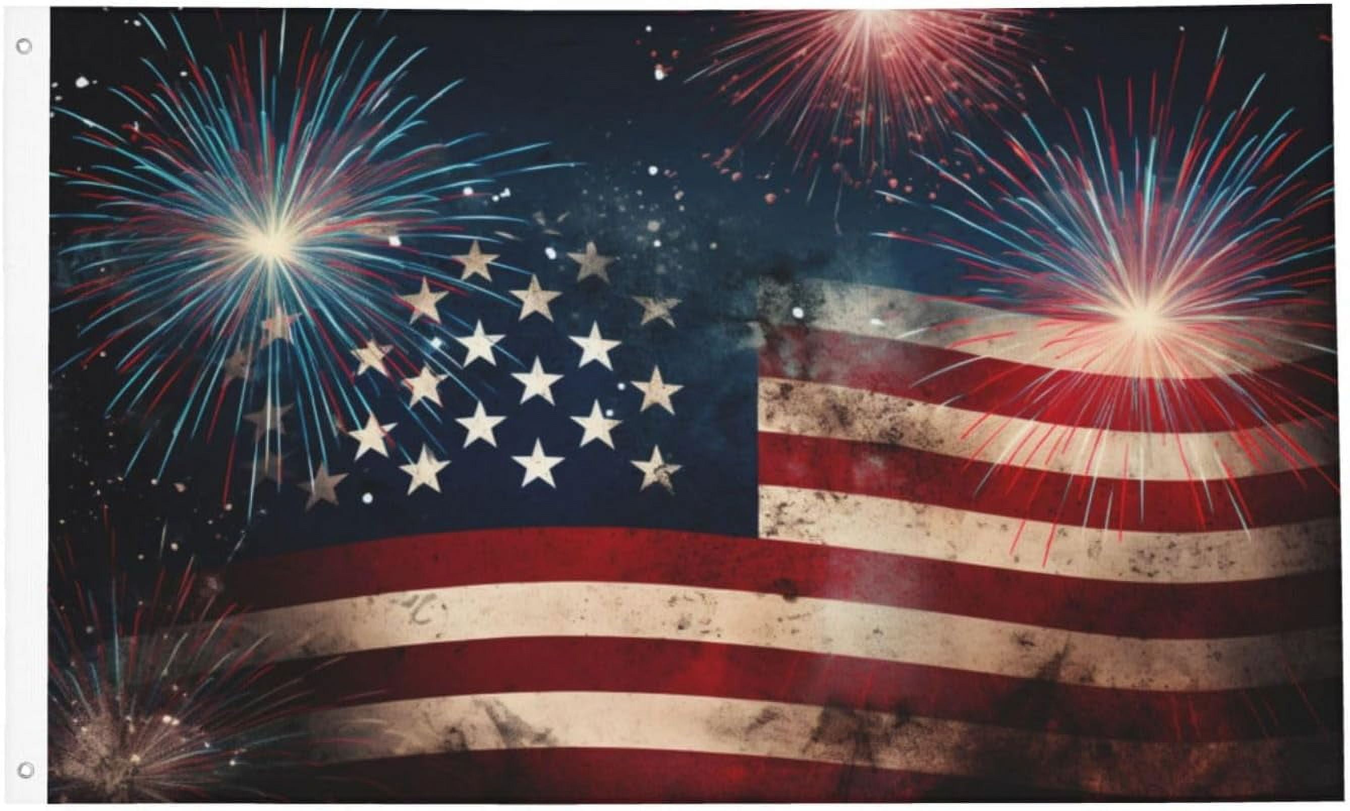 Fireworks America Flag Double Sided Outside Large Banner, Stars Lines ...