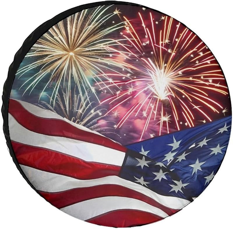 Fireworks American Flag Funny Spare Tire Cover for Car Truck Tires Sun ...