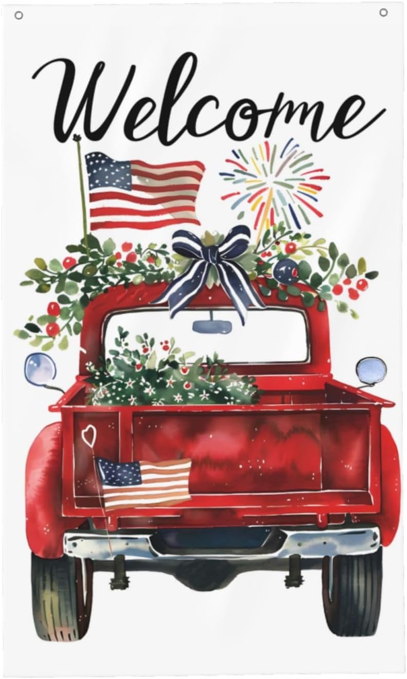 Fireworks American Flag Truck 3x5 ft Flag Election Day Vertical Banner ...