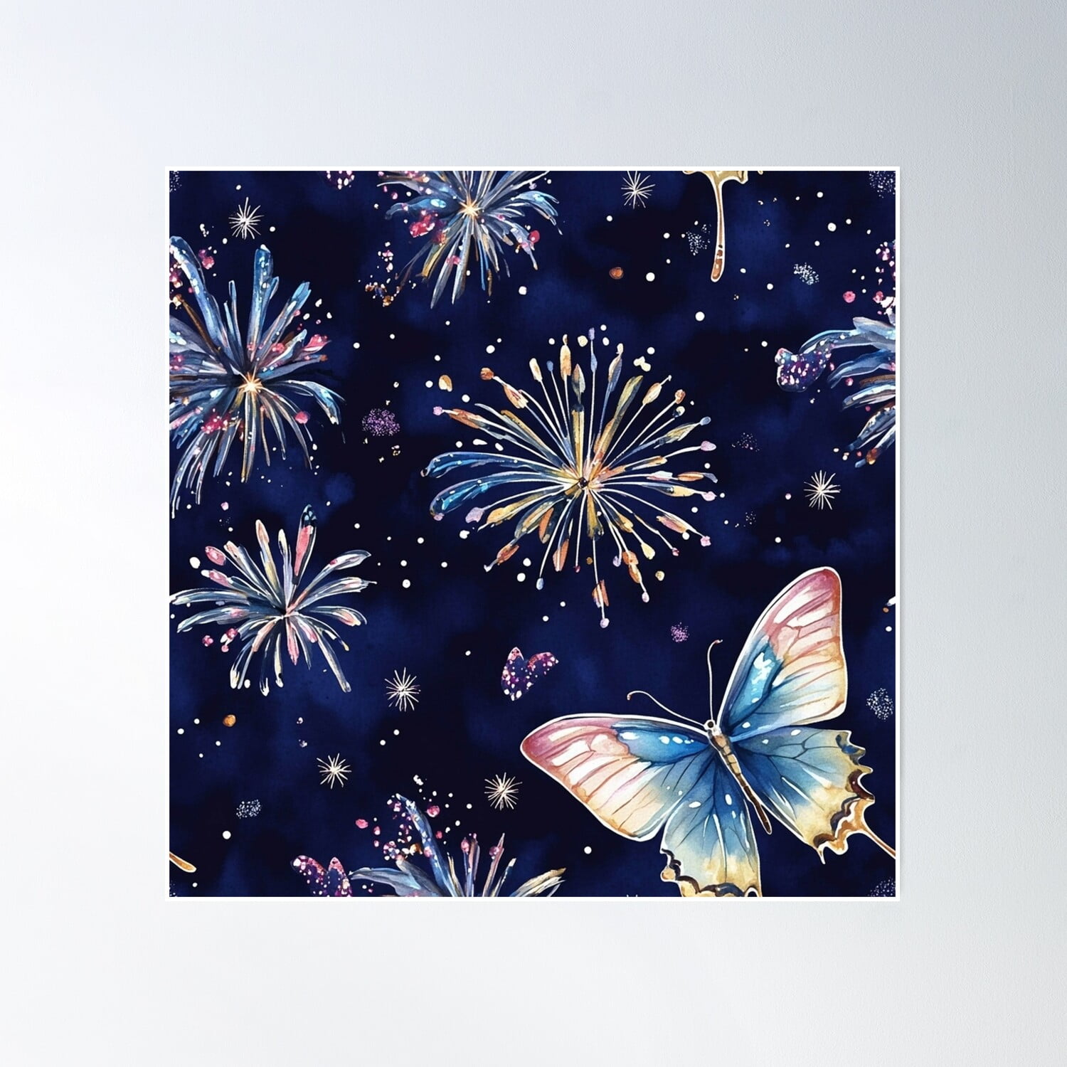 Fireworks And Wings Poster Wall Art, Modern Wall Decor, 30x30 UNFRAMED ...