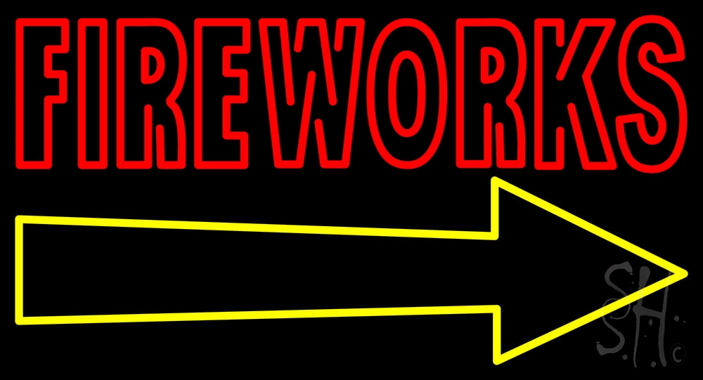 Fireworks With Arrow LED Neon Sign 13 x 24 - inches, Clear Edge Cut ...
