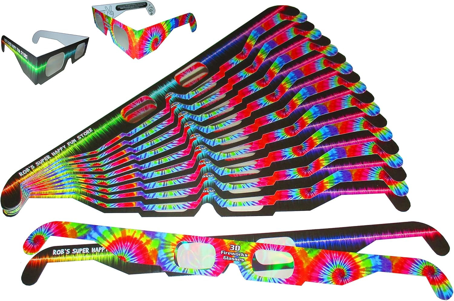 Fireworks Diffraction Prism Glasses - Trippy Tie Dye and Rave Waves Frame Designs - 50 Paper ...