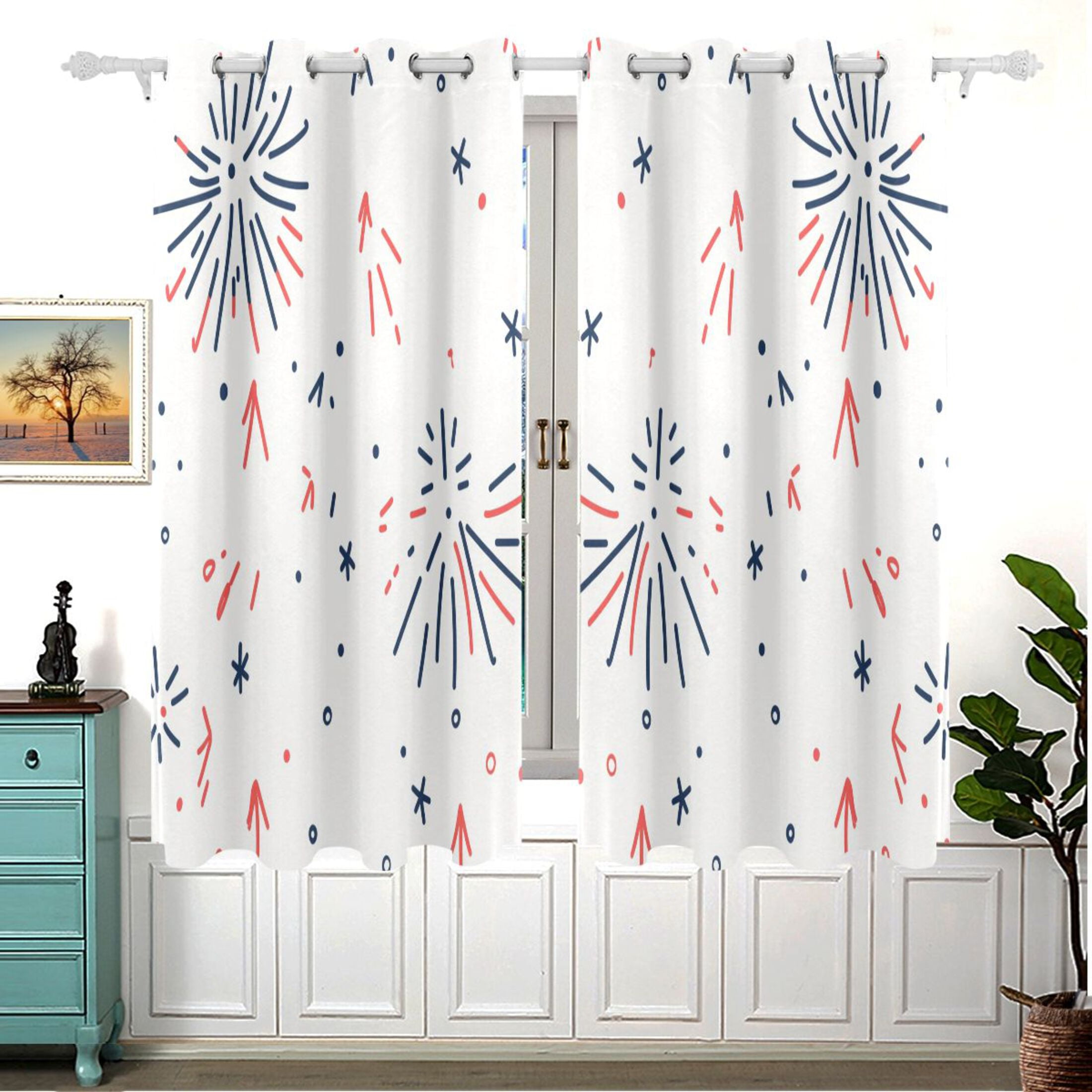 Fireworks Doodle Pattern Design 63x55in Window Curtain Panels 63x55in 2 ...