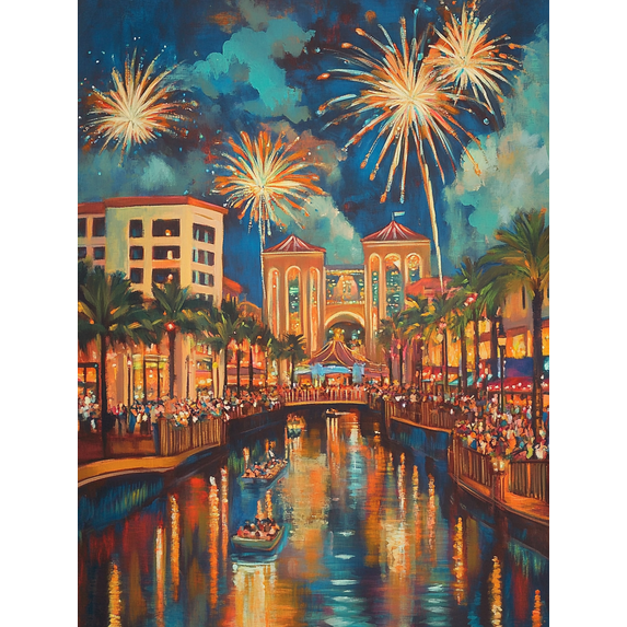 Fireworks Festival Canal Scene Canvas Print/Wall Art Perfect for Living ...