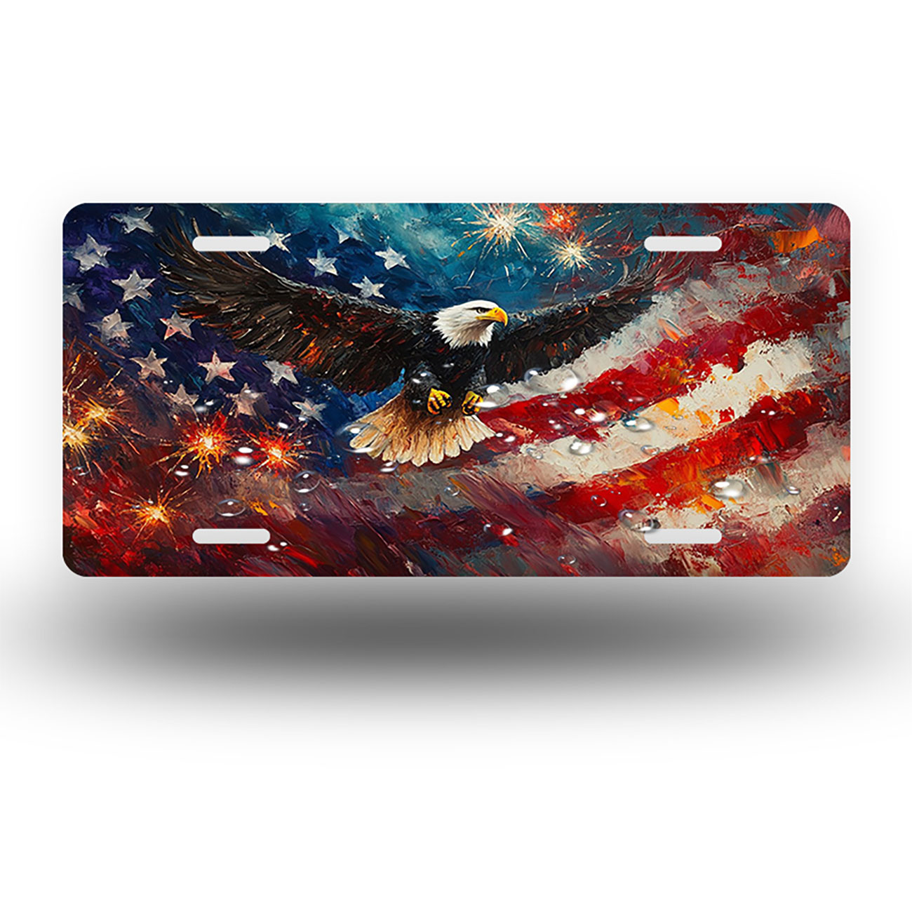 Fireworks and Flying Eagle over Flag Front License Plate, Funny ...