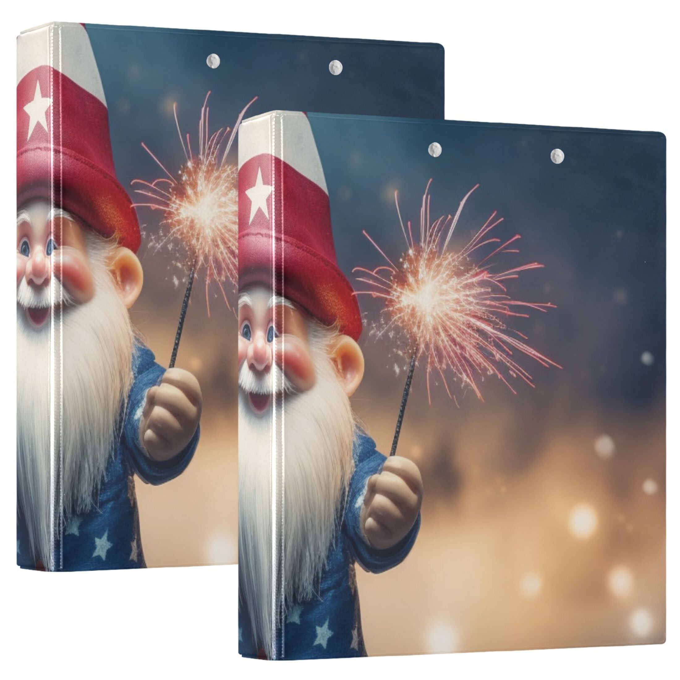 Fireworks Gnome American Flags 3 Ring Binders 1.5 inch Hardcover File Folders with Interior ...