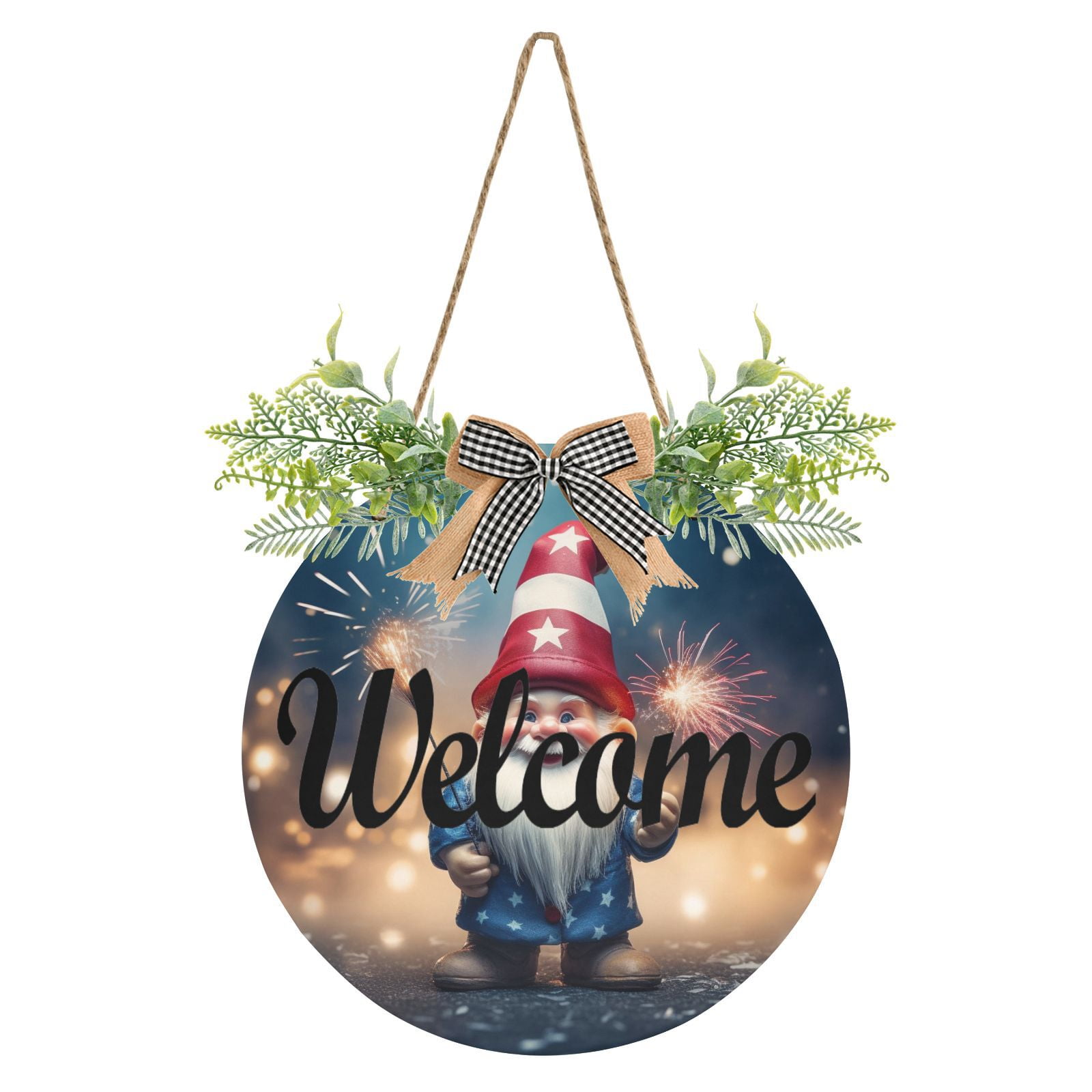 Fireworks Gnome American Flags Welcome Sign for Front Door Wreath Door ...