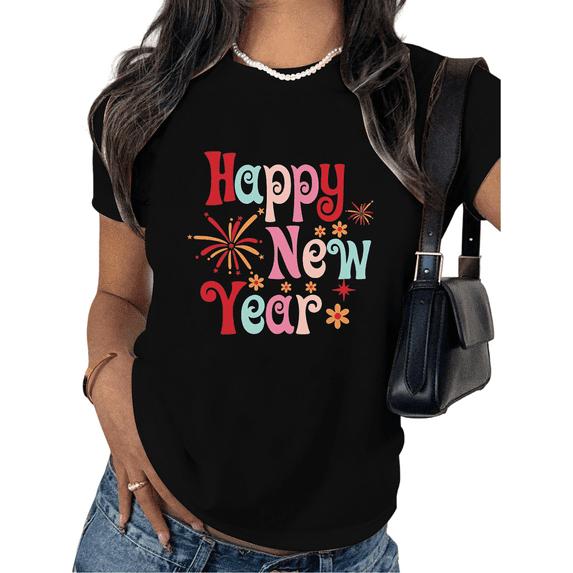 Fireworks Happy New Year Print Tshirt Graphic Tees Black Shirts S-5XL ...