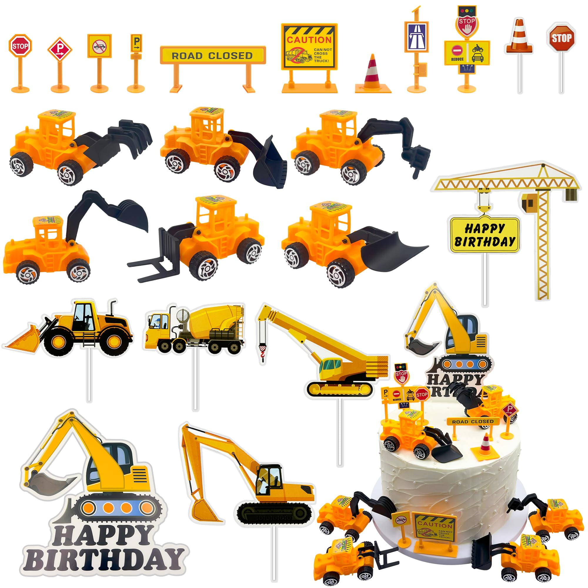 Firleayo 23pcs Constructions PresNok Cake Toppers Vehicles Cake ...