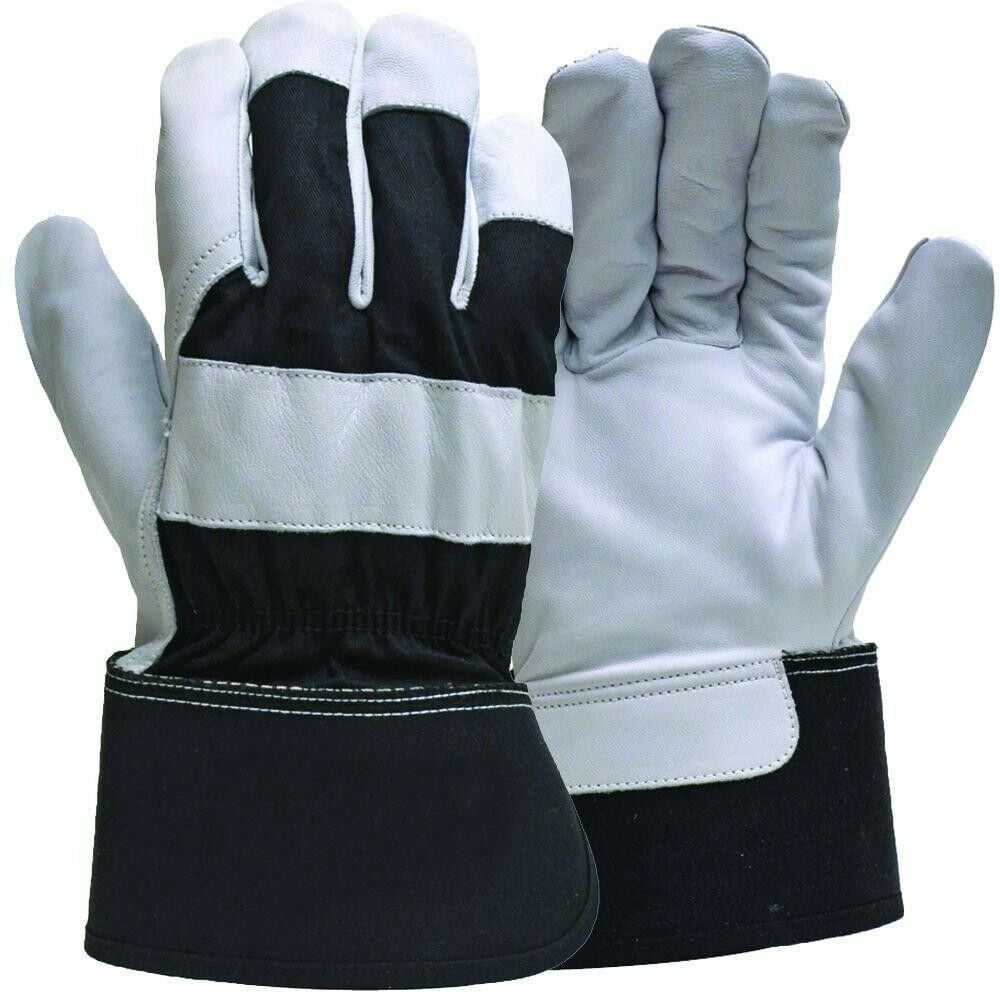 Firm Grip Laces Goatskin Leather Safety Gloves Rubberized Cuff, L ...