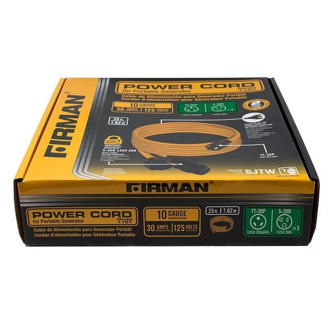 Firman 30A Generator Power Cord - TT-30P to 3x5-20R - Walmart.com