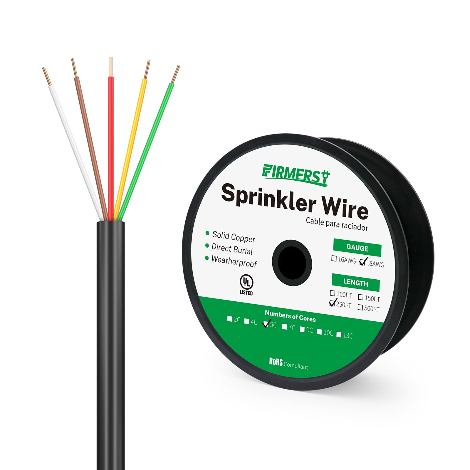 Firmerst 18/5 Solid Sprinkler Wire for up to 4 Valves System 250 Feet ...
