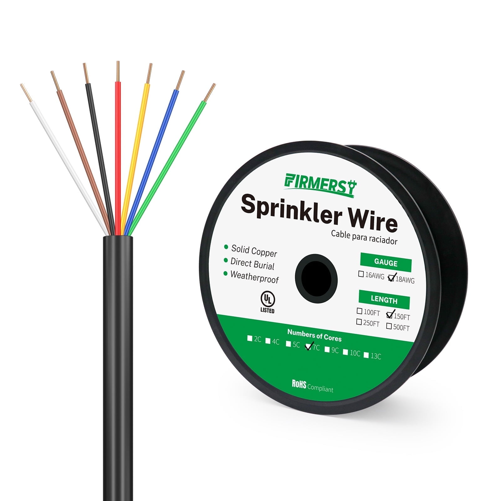 Firmerst 18/7 Solid Sprinkler Wire for up to 6 Valves System 150 Feet ...