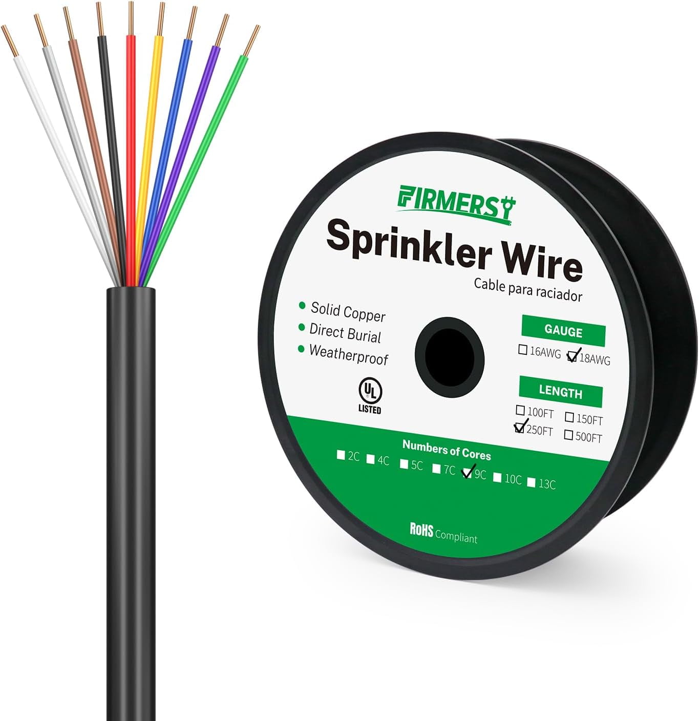Firmerst 18/9 Solid Sprinkler Wire for up to 8 Valves System 250 Feet ...
