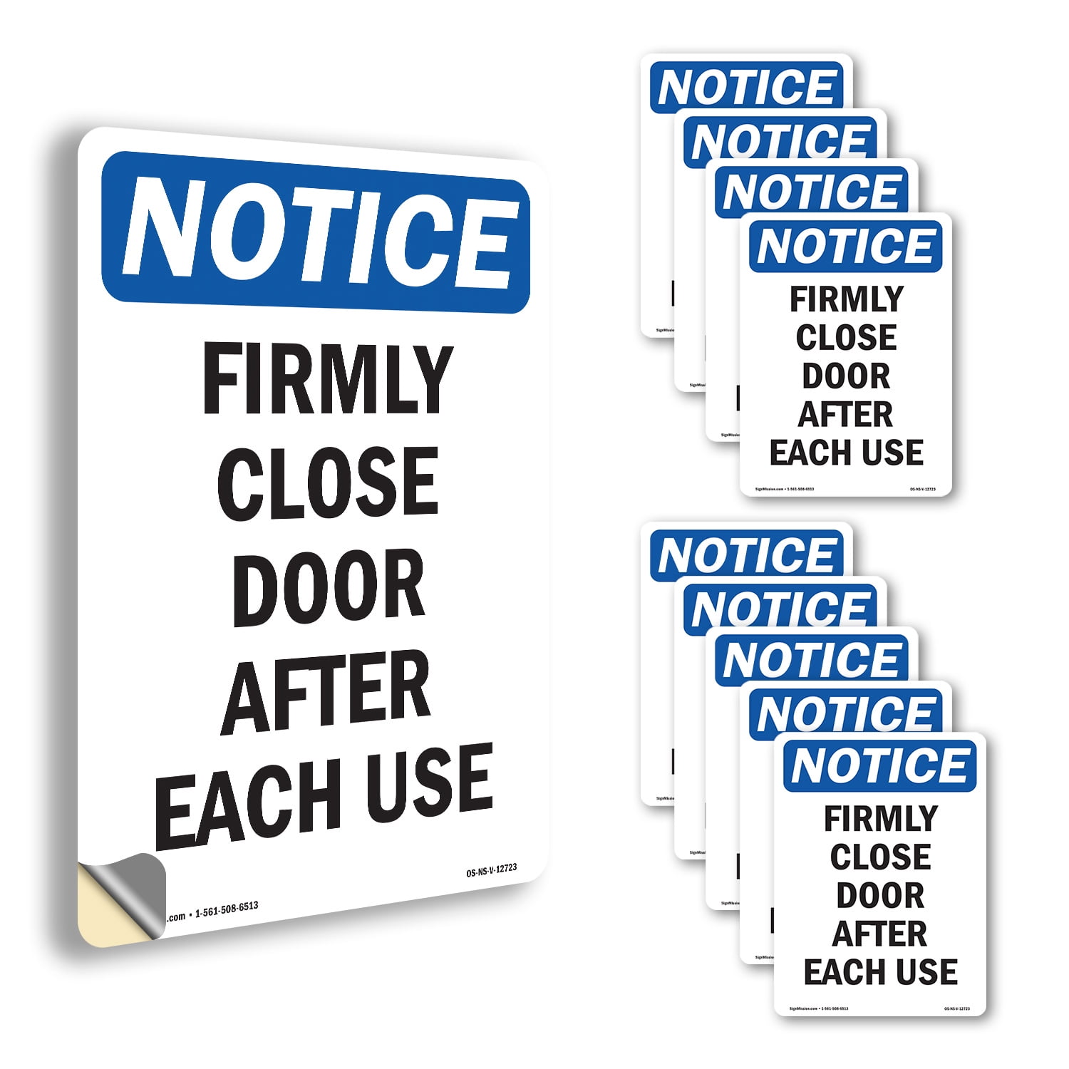 Firmly Close Door After Each Use OSHA Notice Vinyl Decal Label 10 Inch ...