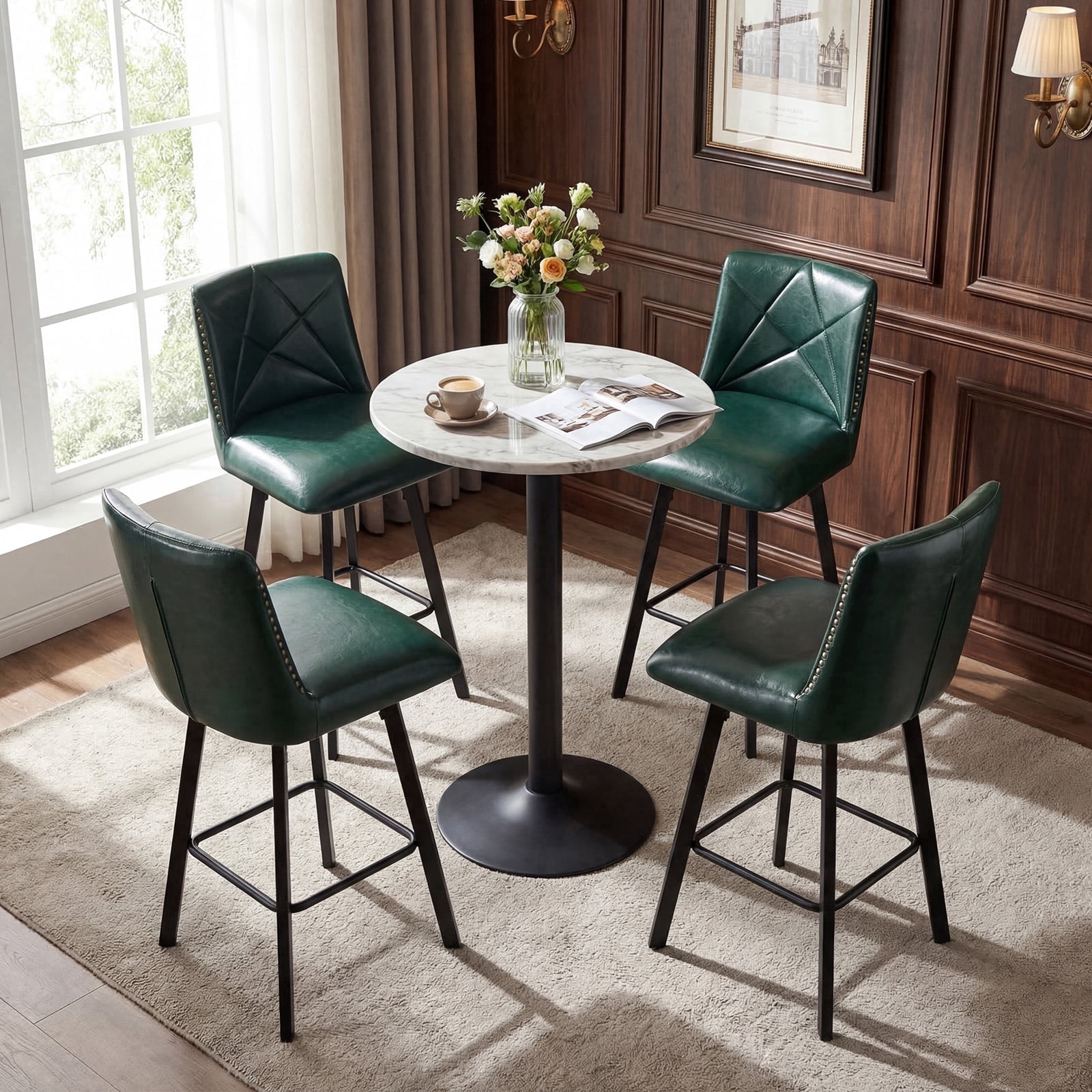 Firmoz Set of 4 Swivel Bar Stools, PU Leather 24.5" Counter Height ...