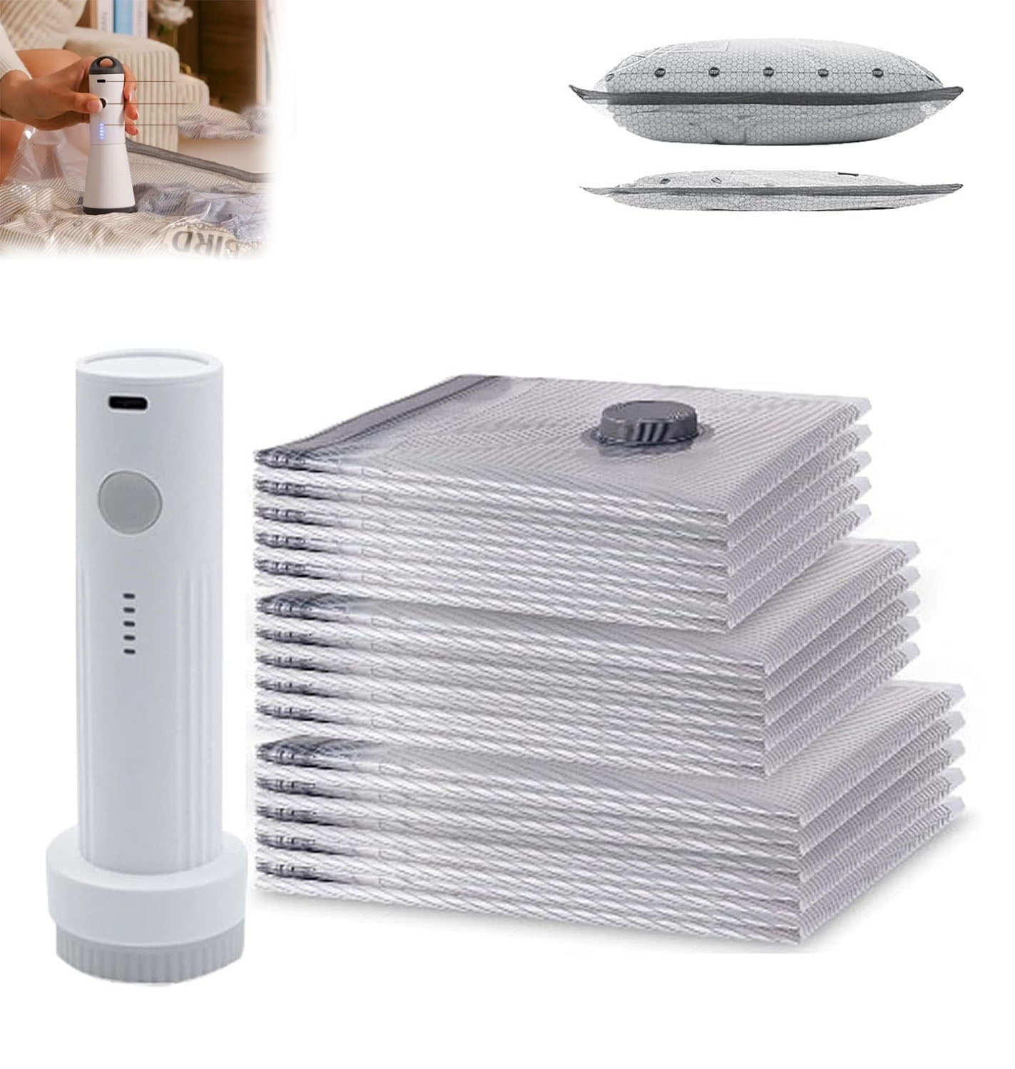 Firmstaunch Cordless Travel Vacuum Storage Compression Bag, Portable ...